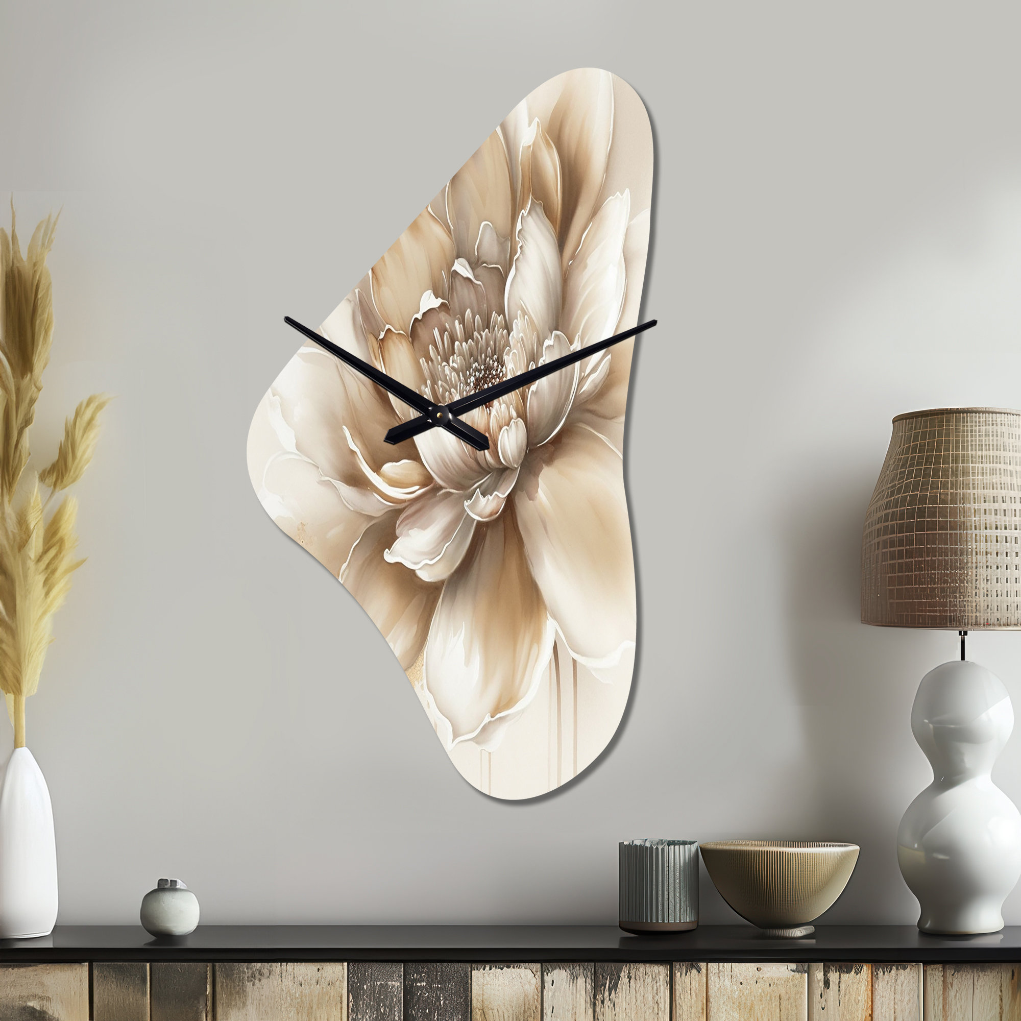 East Urban Home Blooming Beige Floral Design III - Floral Unique Shape ...