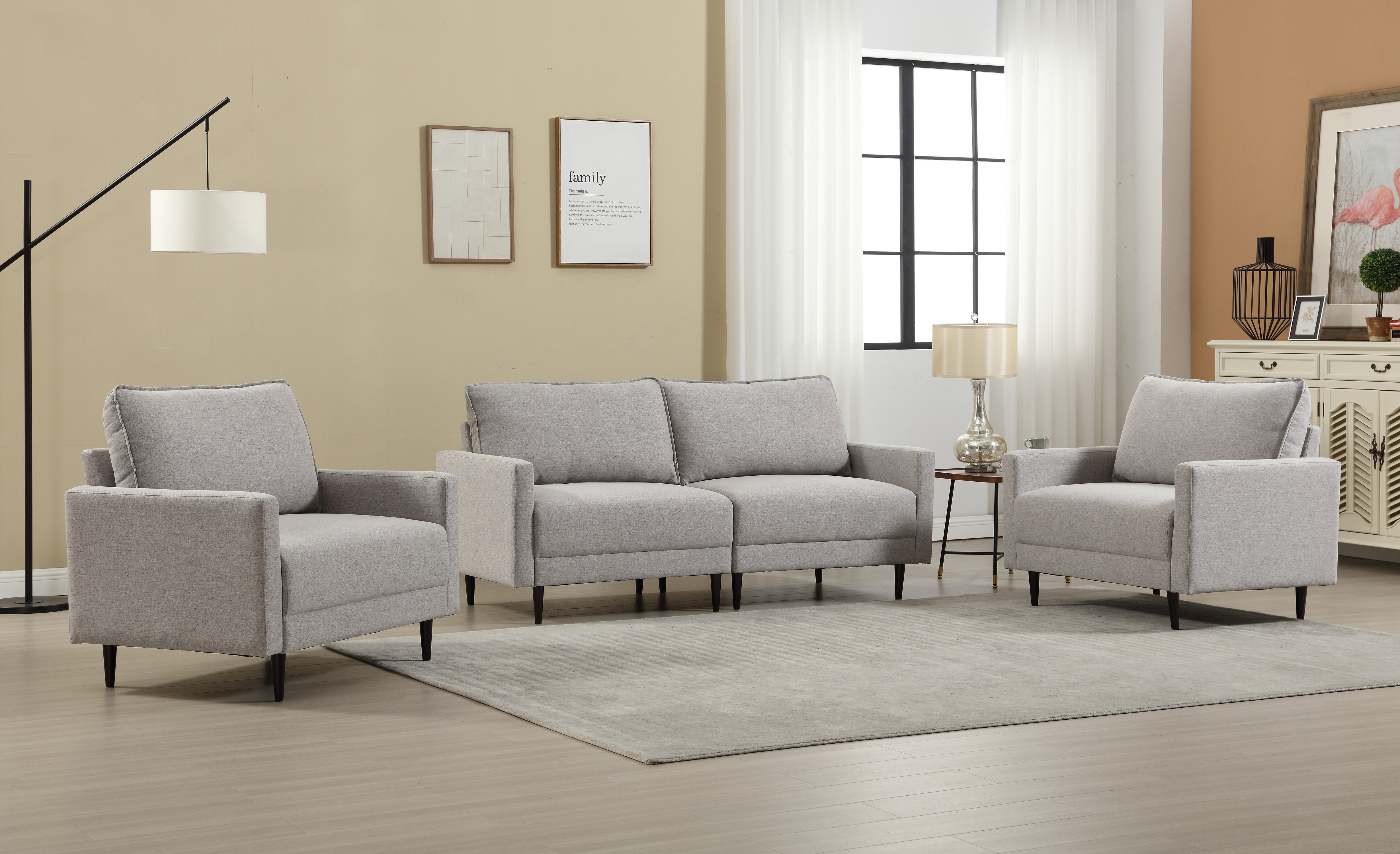 Hokku Designs Bernhardine 3-Piece Modern Chenille Upholstered Living Room Set With Wood Leg ...