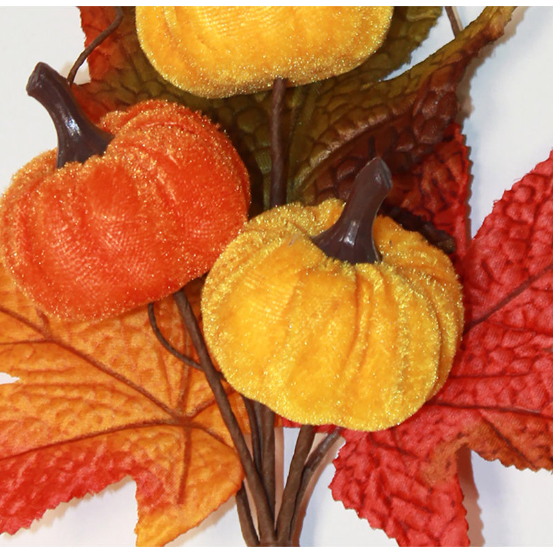 Primrue 10" Artificial Fall Pumpkin Pick with Leaves | Wayfair
