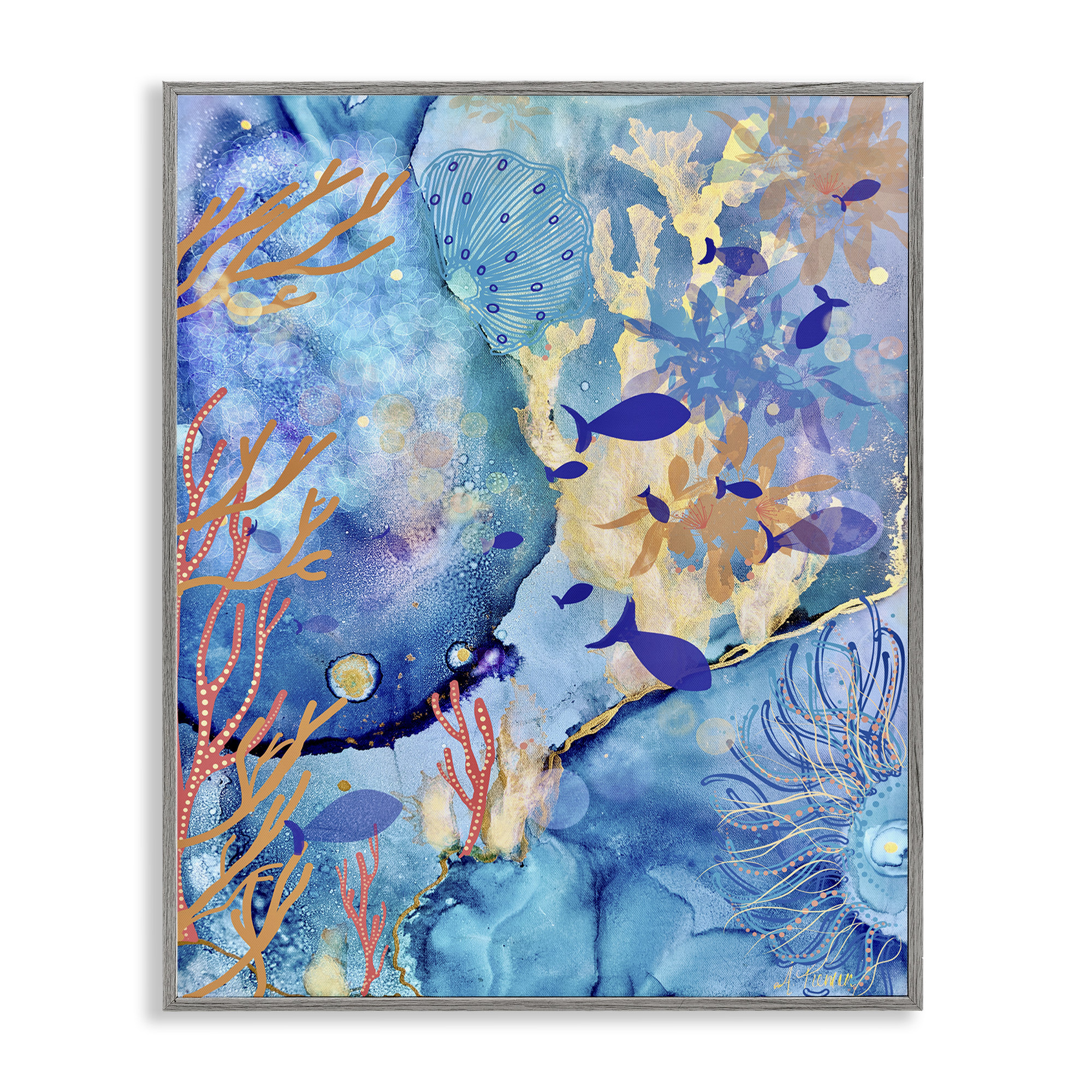 Ebern Designs Coral & Sea Life Collage Framed Giclee, design by Amy ...
