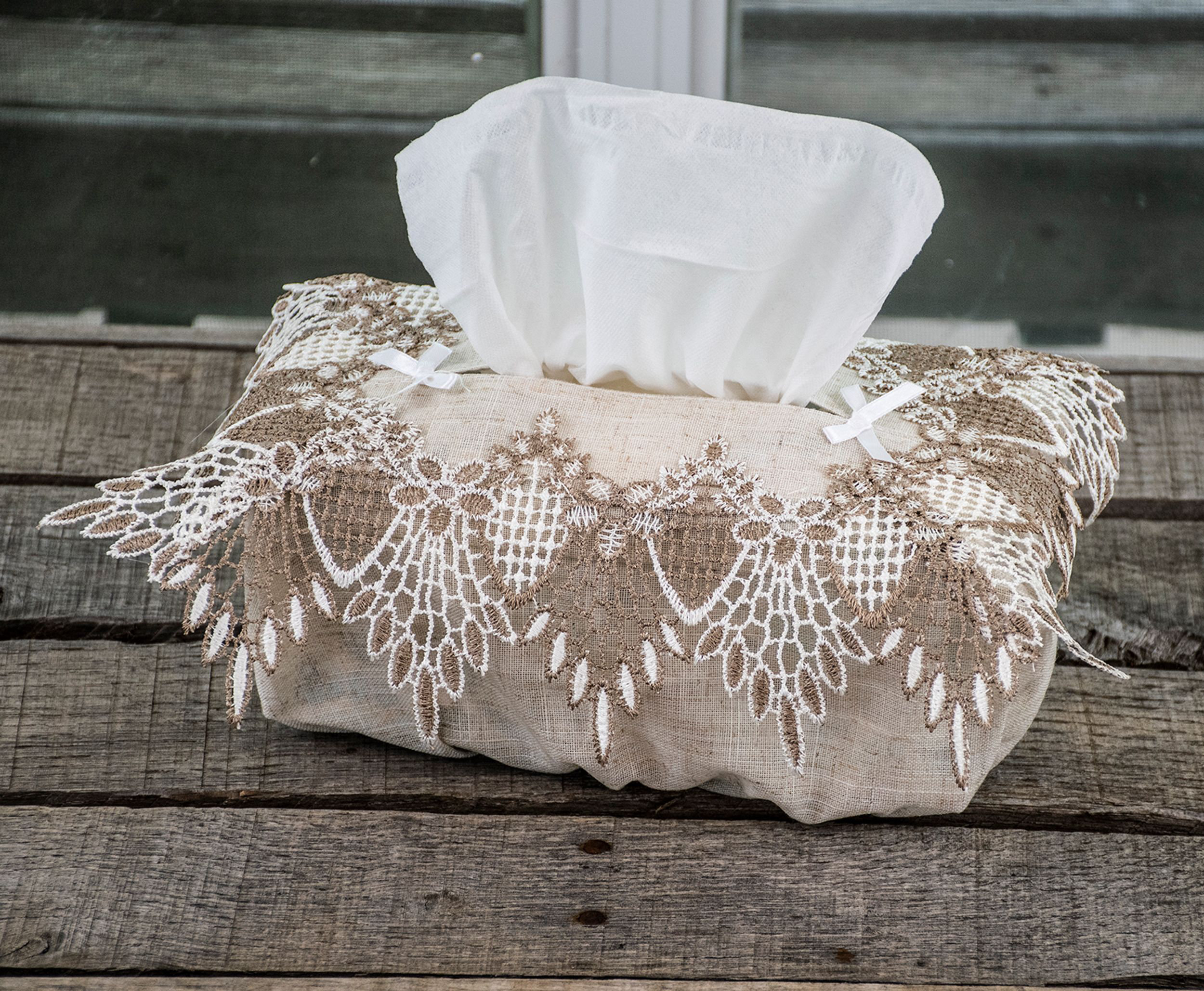 House of Hampton Blough Beige Earth Tone Lace Tissue Cover | Wayfair