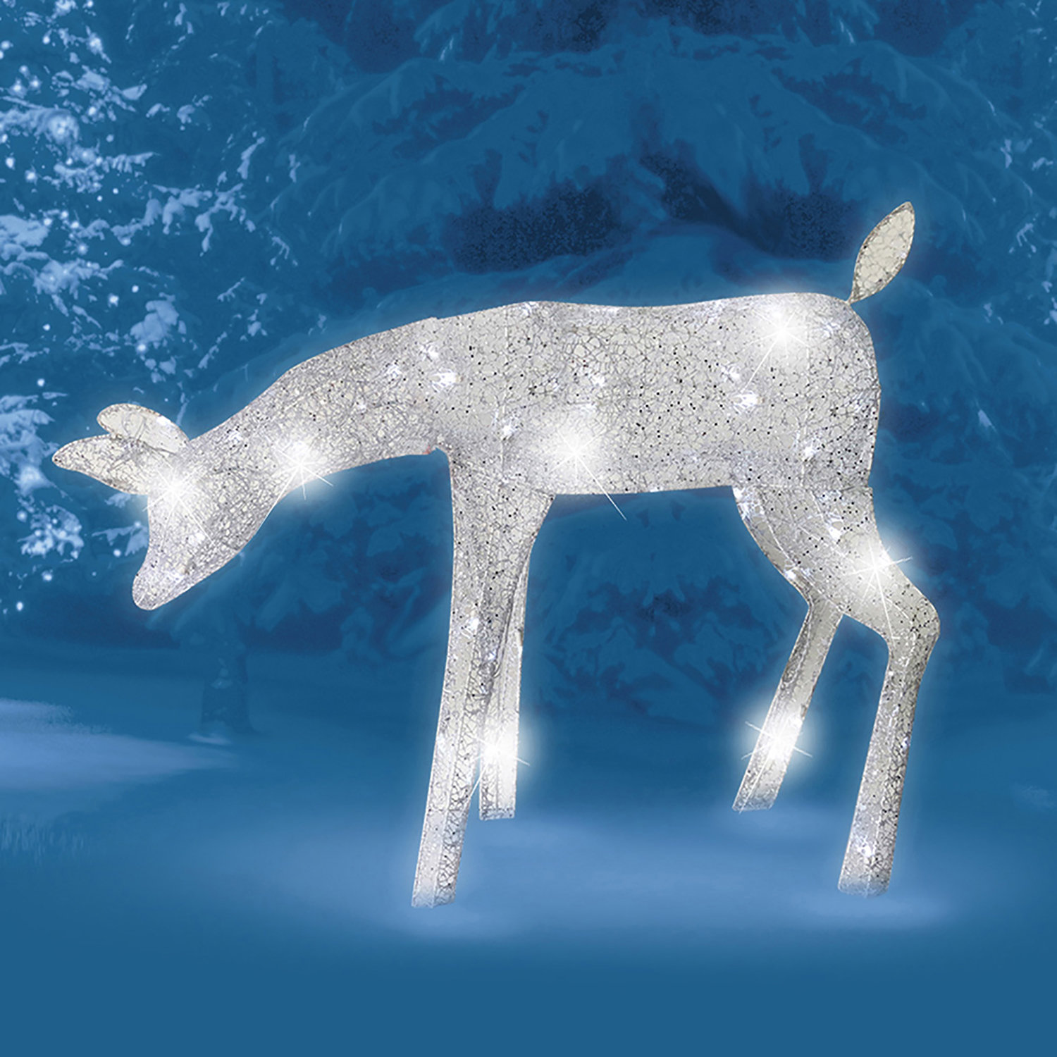 The Holiday Aisle® Elegant Woven Glitter Morphing LED Feeding Doe Deer ...