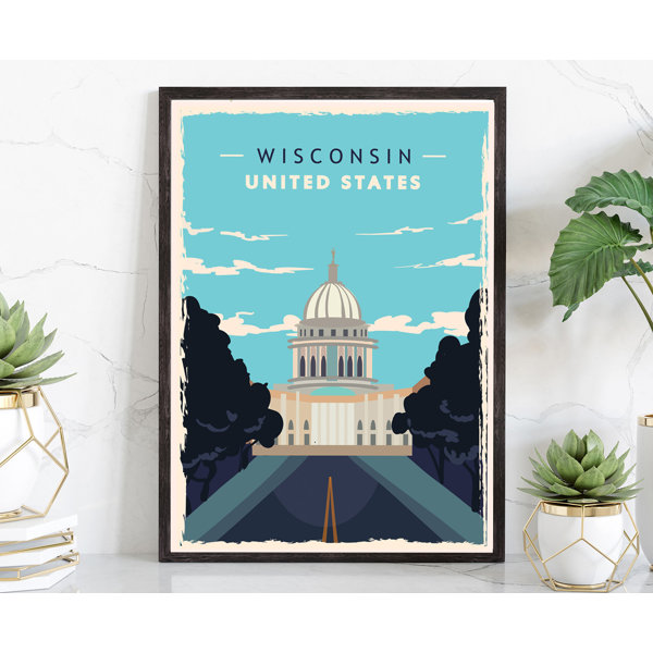 Trinx Wisconsin Retro Style State Travel Poster, Vintage Unframed Print ...