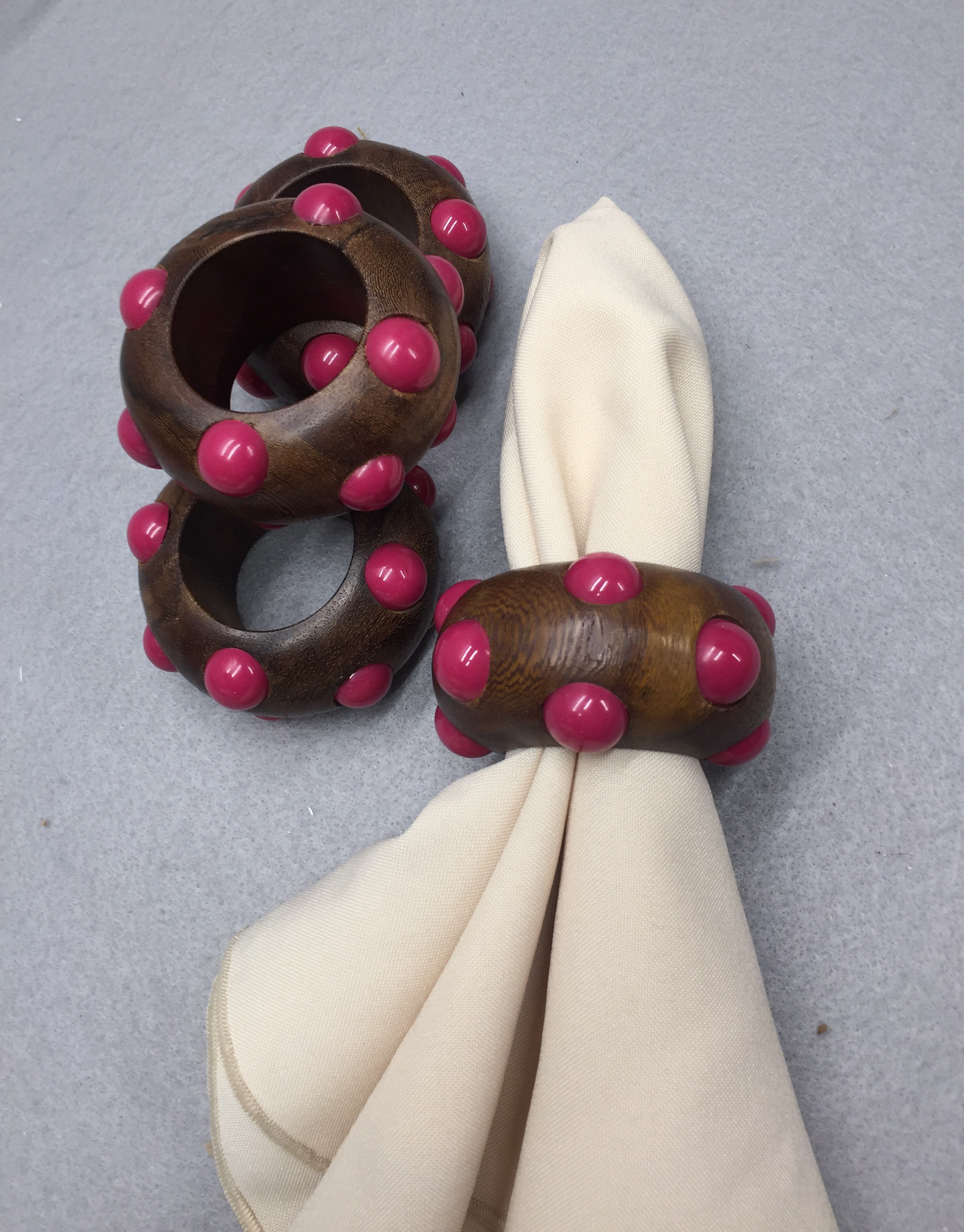 Desti Design Wooden Round Napkin Ring With Pink Studs (Set Of 4) | Wayfair