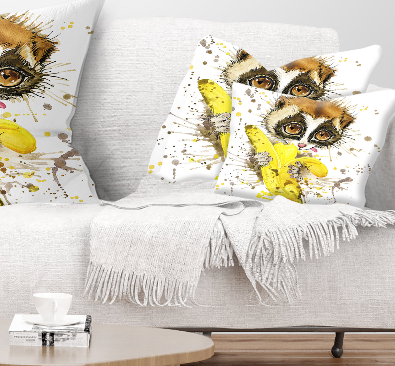 Design Art Lemur Eating Banana Graphics Art - Animal Printed Throw ...