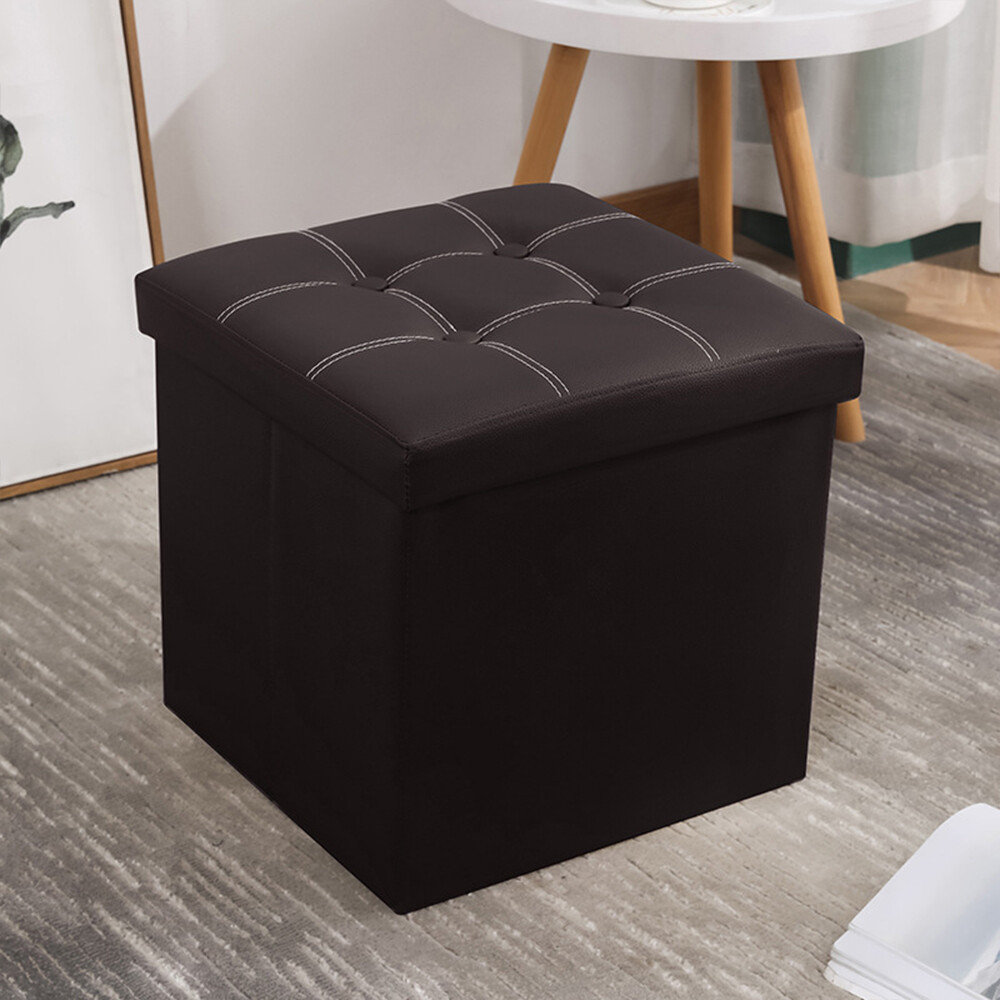 Ebern Designs Home Storage Ottoman Cube Faux Leather Fabric Footrest ...