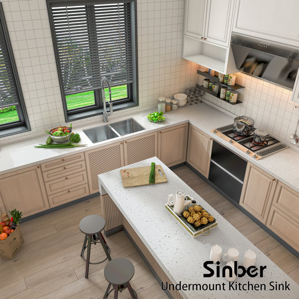Sinber 32" x 19" Undermount Double Bowl Kitchen Sink with 16 Gauge 304 ...