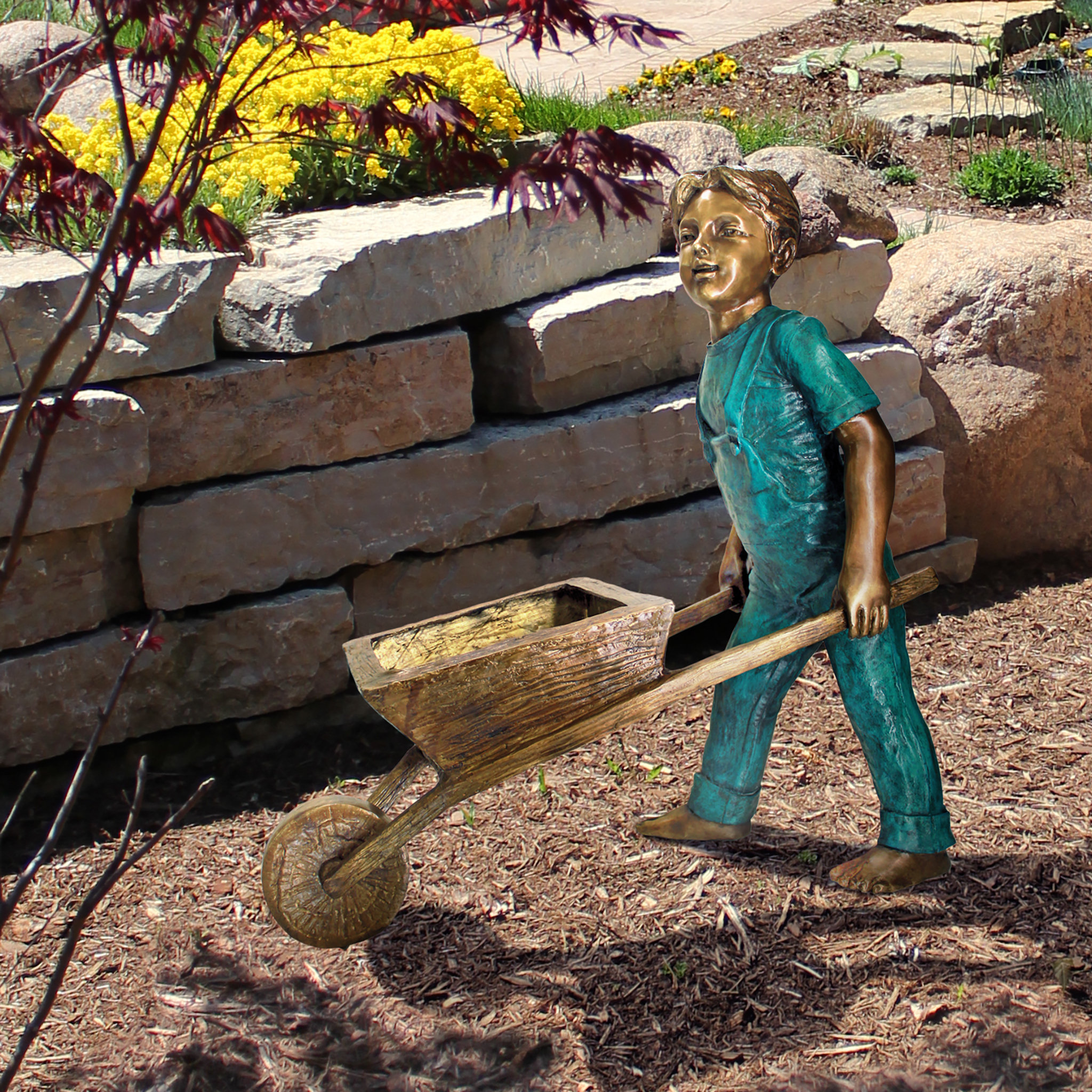 Design Toscano Wheelbarrow Willie Garden Boy Cast Garden Statue ...