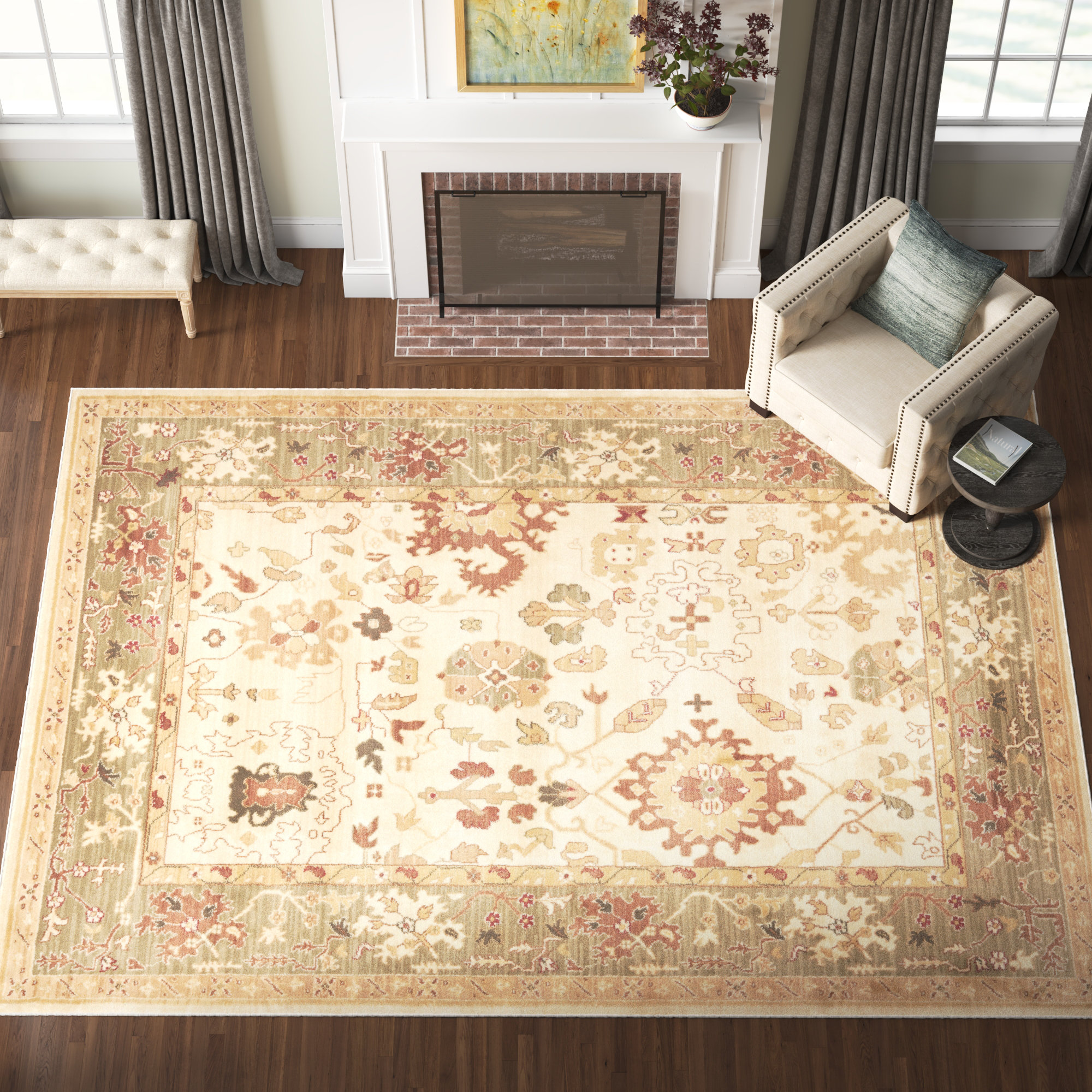 Charlton Home Christensen Crèam/Green Rug | Wayfair