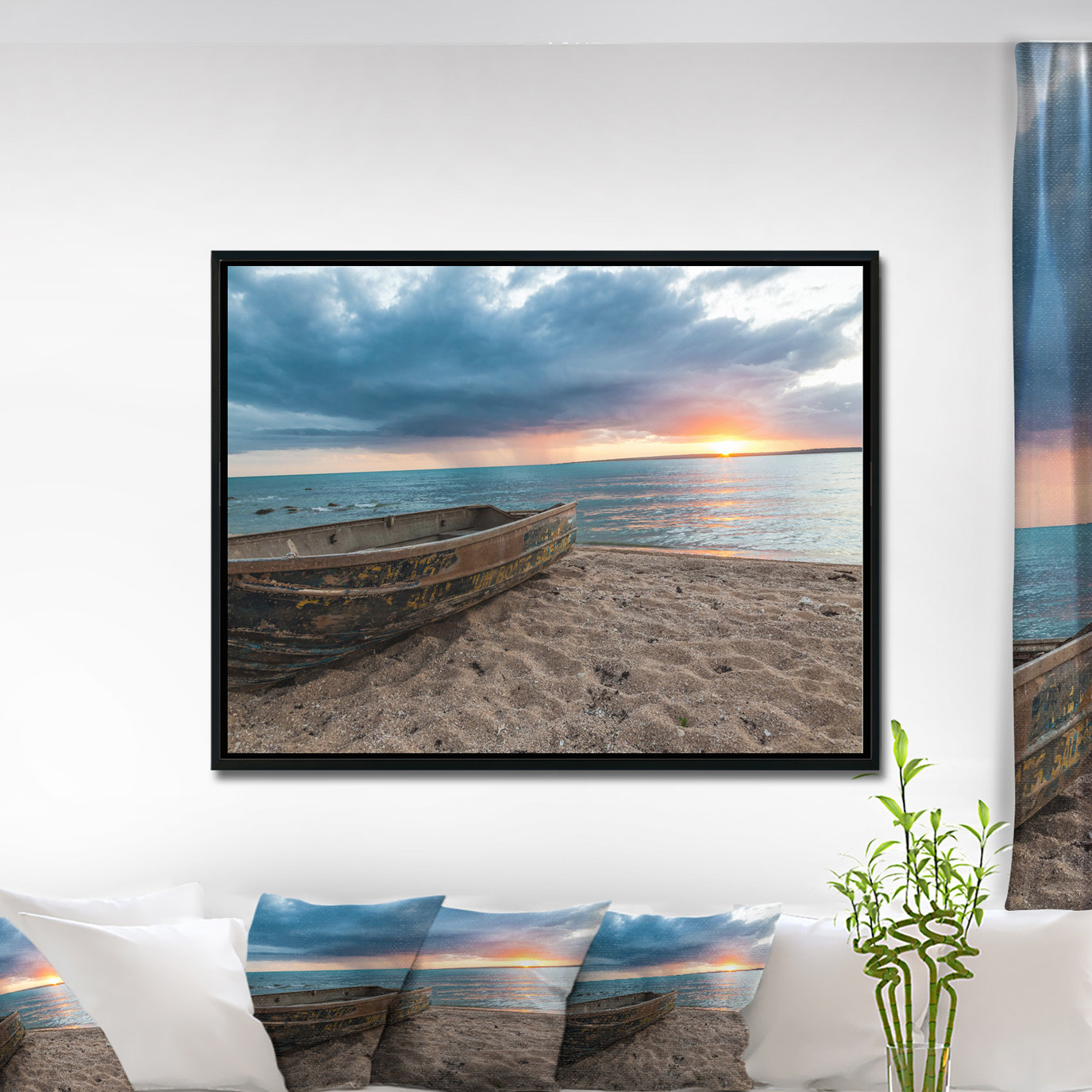 East Urban Home Seascape 'Rusty Row Boat on Sand at Sunset' Photograph ...
