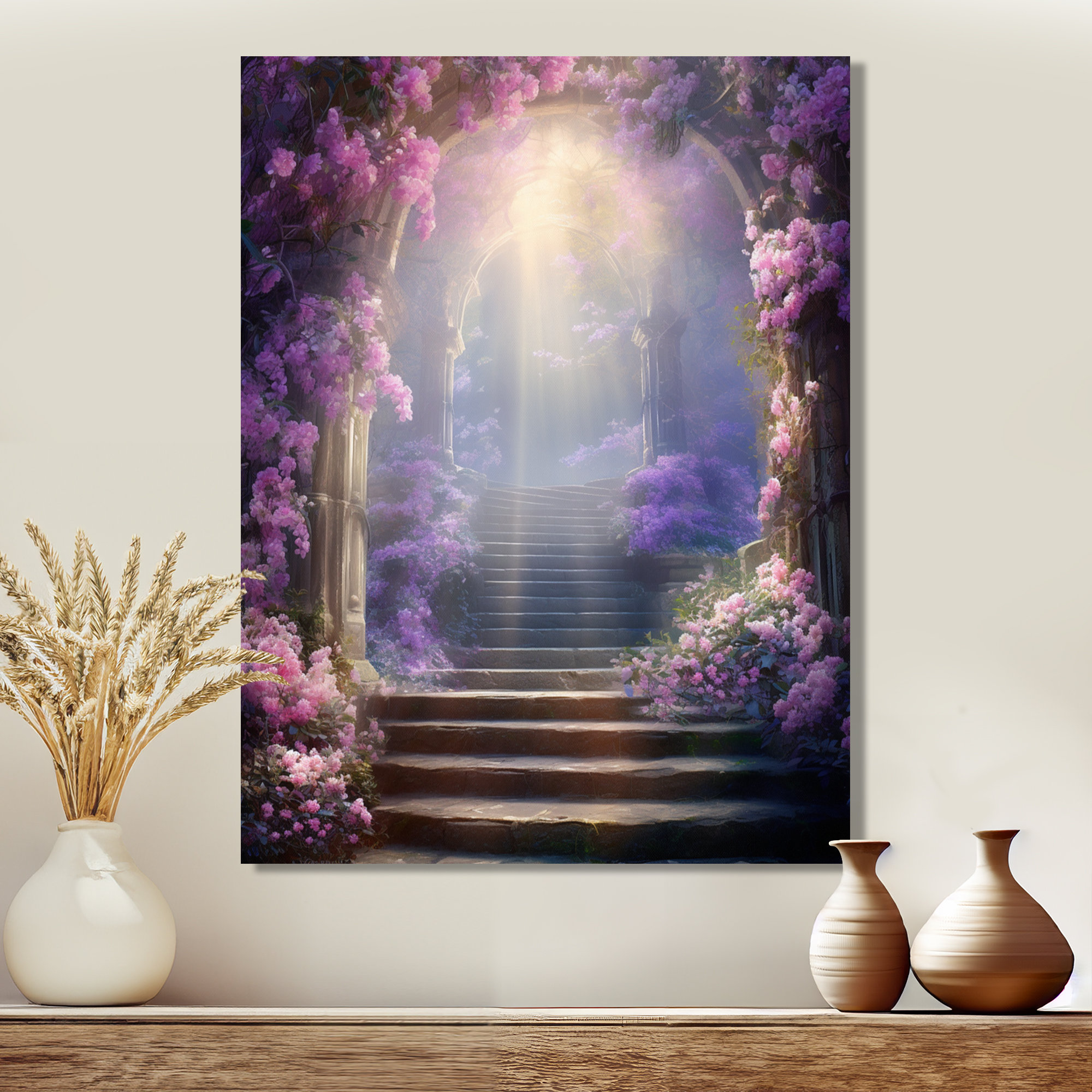 Winston Porter Stairs To Purple Flower Portal - Flowers Wall Art Print ...