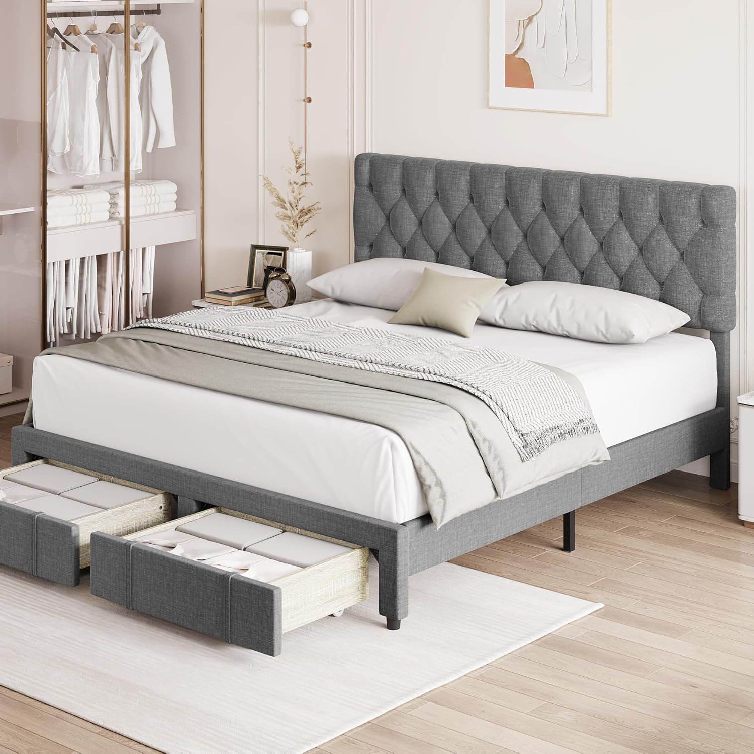 Ebern Designs Bed Frame, Upholstered Platform Bed Frame With Storage ...