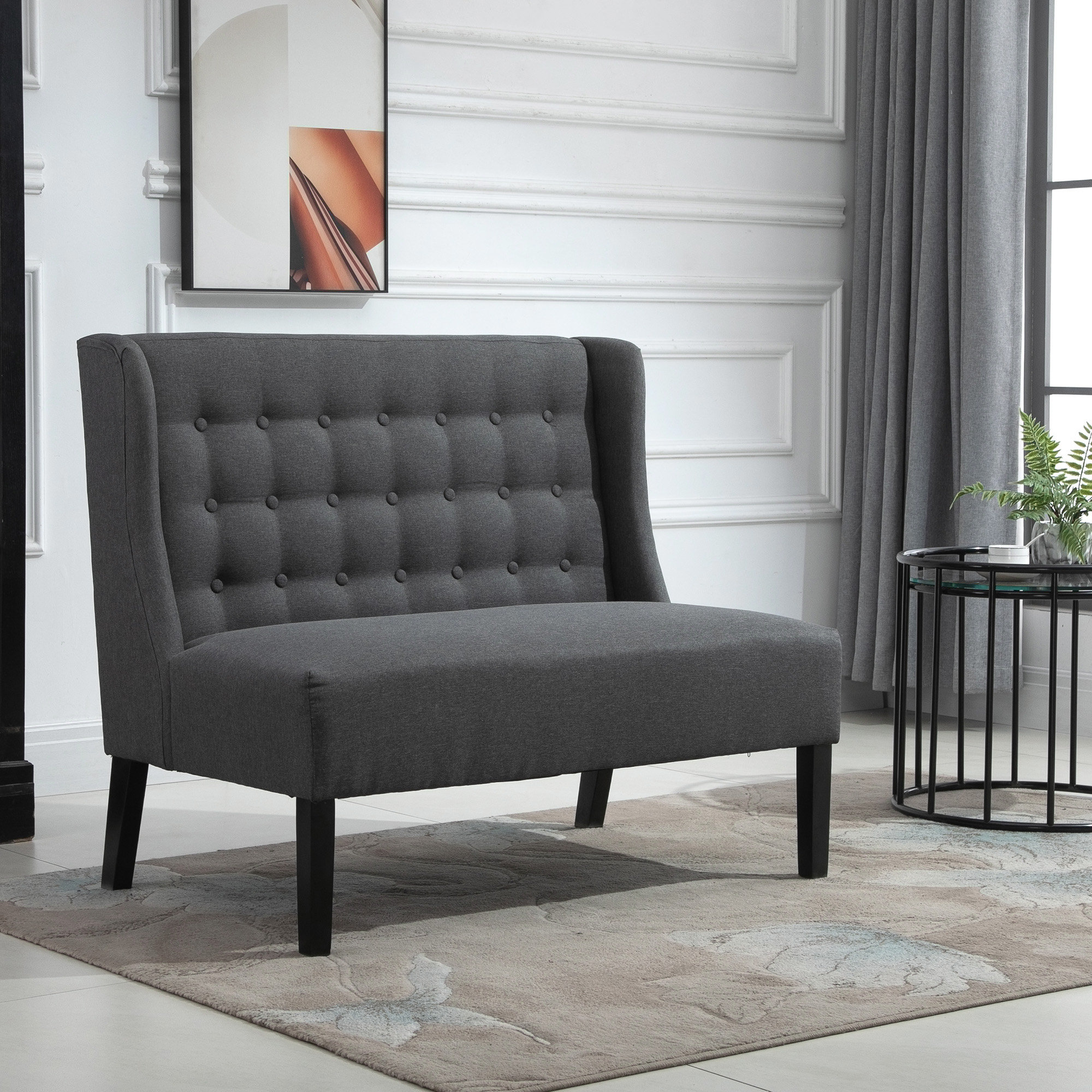 Ebern Designs HOMCOM Wingback Double Sofa Linen Fabric Upholstery ...