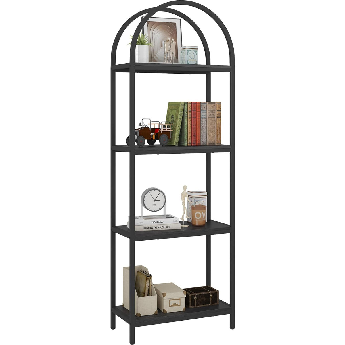 Latitude Run® 4 Tier Arched Bookcase, Tall Industrial Open Book Shelves ...