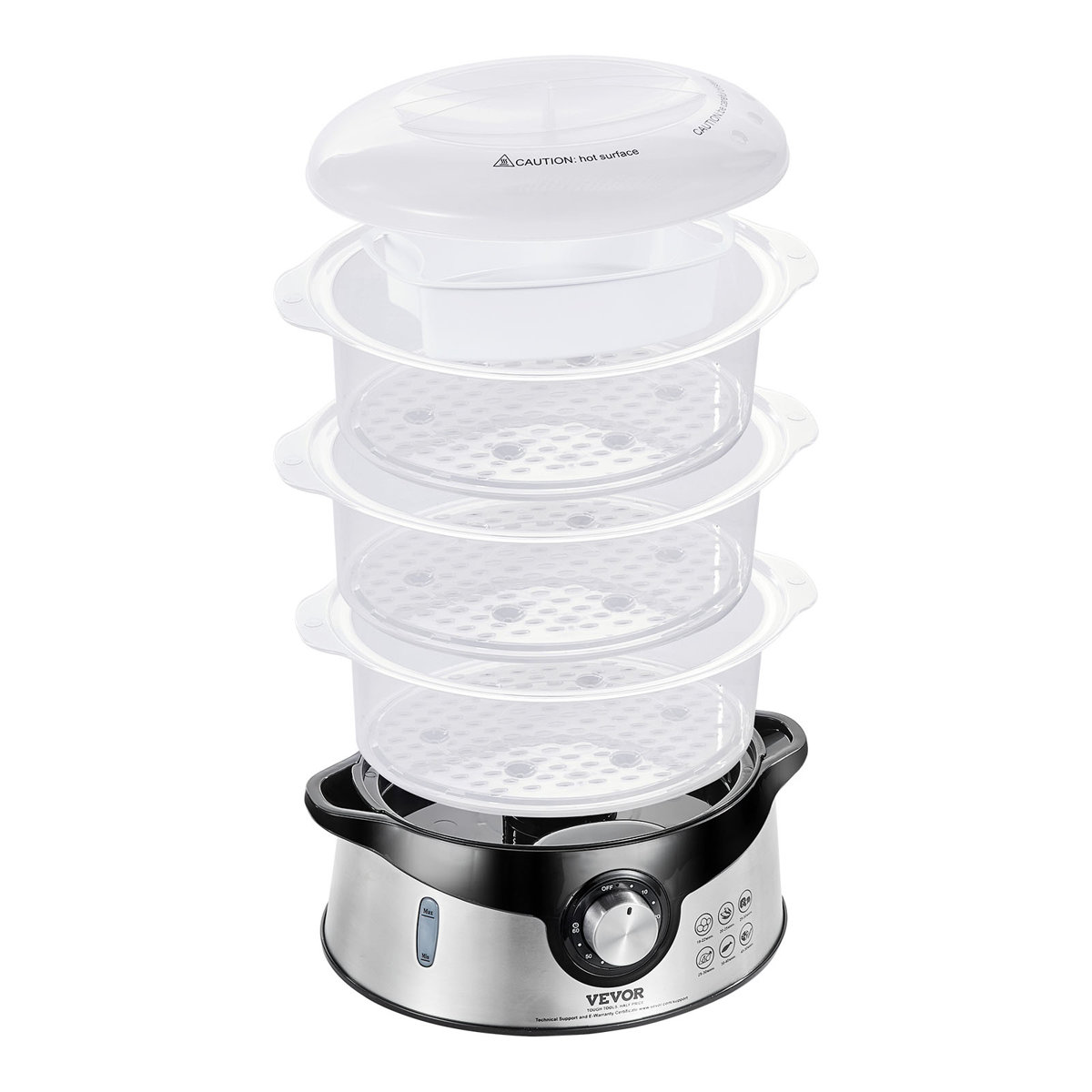 VEVOR 9.5Qt Electric Food Steamer 3-Tier Vegetable Steamer & 60 Min ...