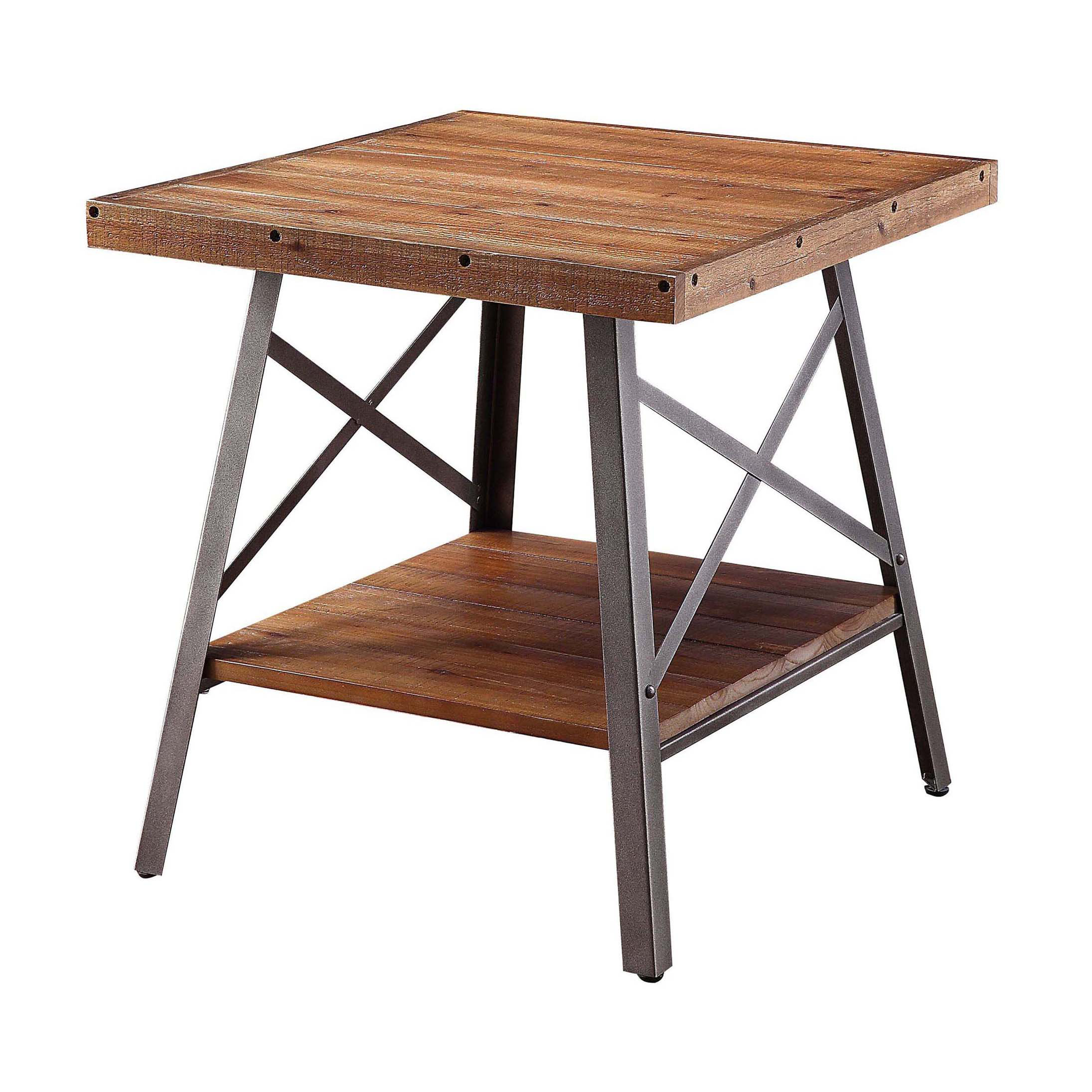 17 Stories Weathered Oak and Sandy Black End Table with Shelf (Set of 2 ...