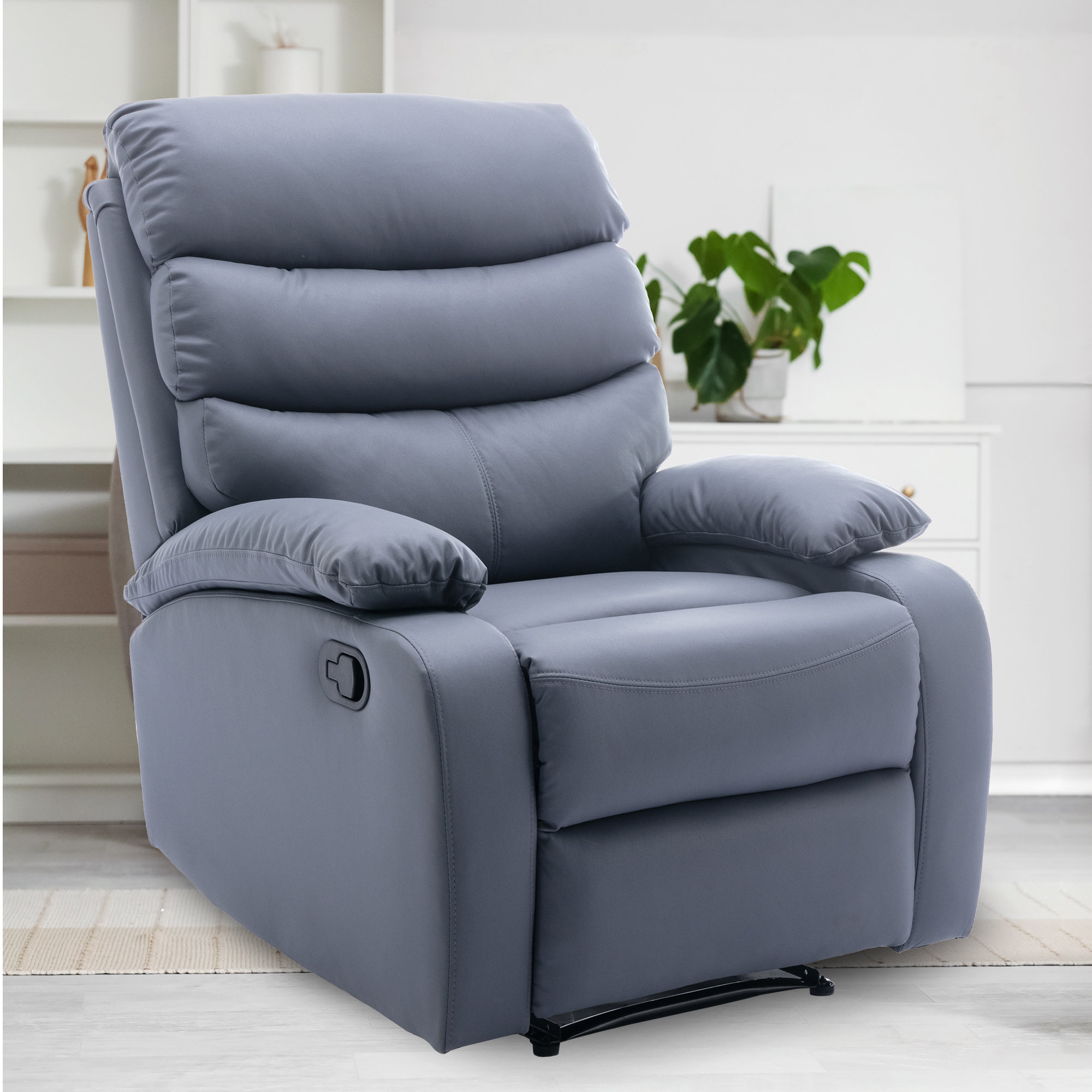 Ebern Designs Basic Recliner Chair Tech Cloth with Footrest,Manual ...