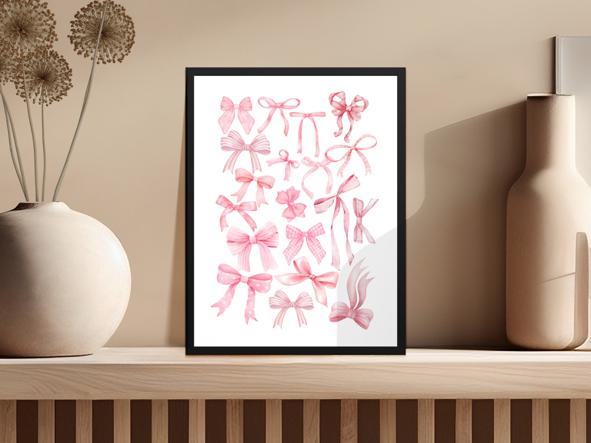 Brayden Studio Pink Bows Grouping Wall Art Lovely Ornamentals Framed ...