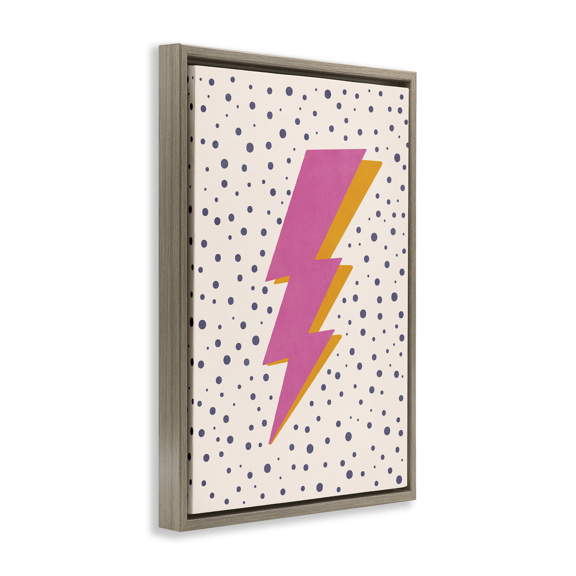 Latitude Run® Pink Dotted Lightning Bolt Gold Framed Floater Canvas by ...