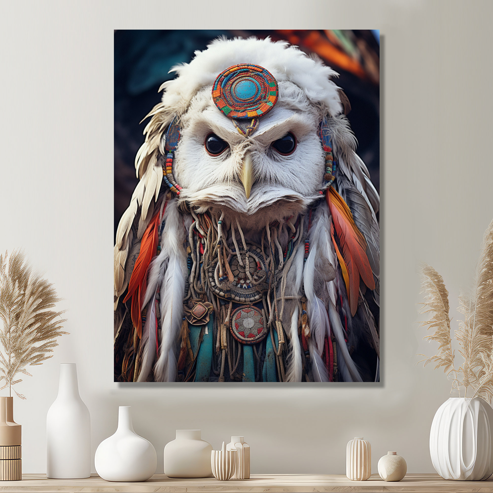 Trinx Shamanic White Owl Wisdom - Owl Animal Wall Art Living Room | Wayfair
