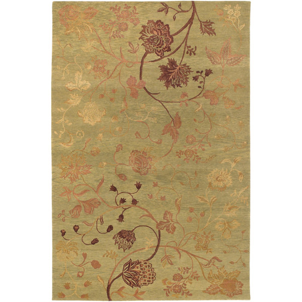 Red Barrel Studio® Sandoval Floral Handmade Sage/Raspberry Area Rug ...