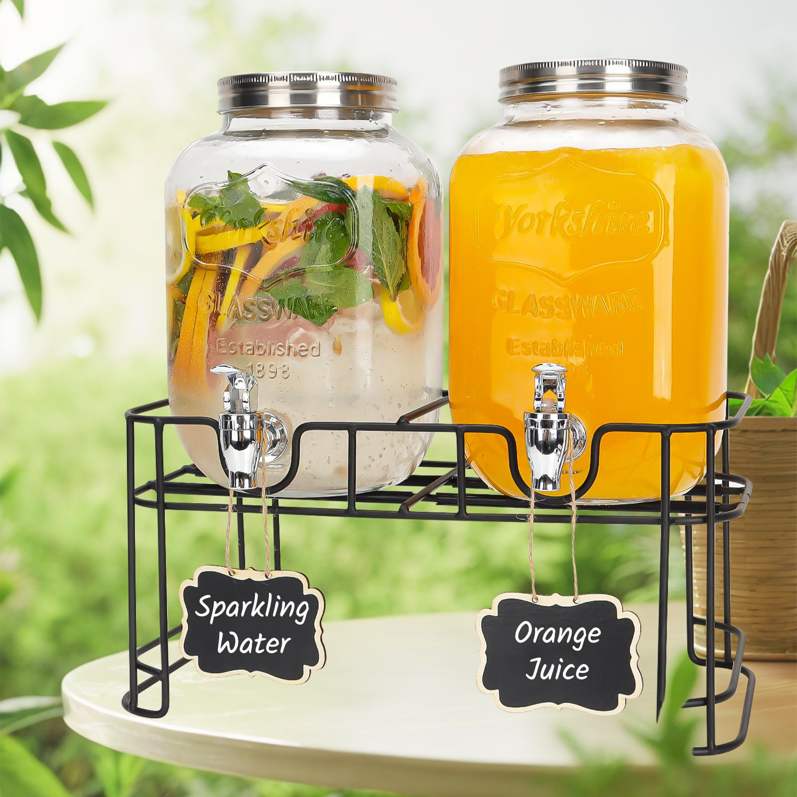 Stack man Glass Drink Dispensers For Parties, 2 PACK 1 Gallon Beverage ...