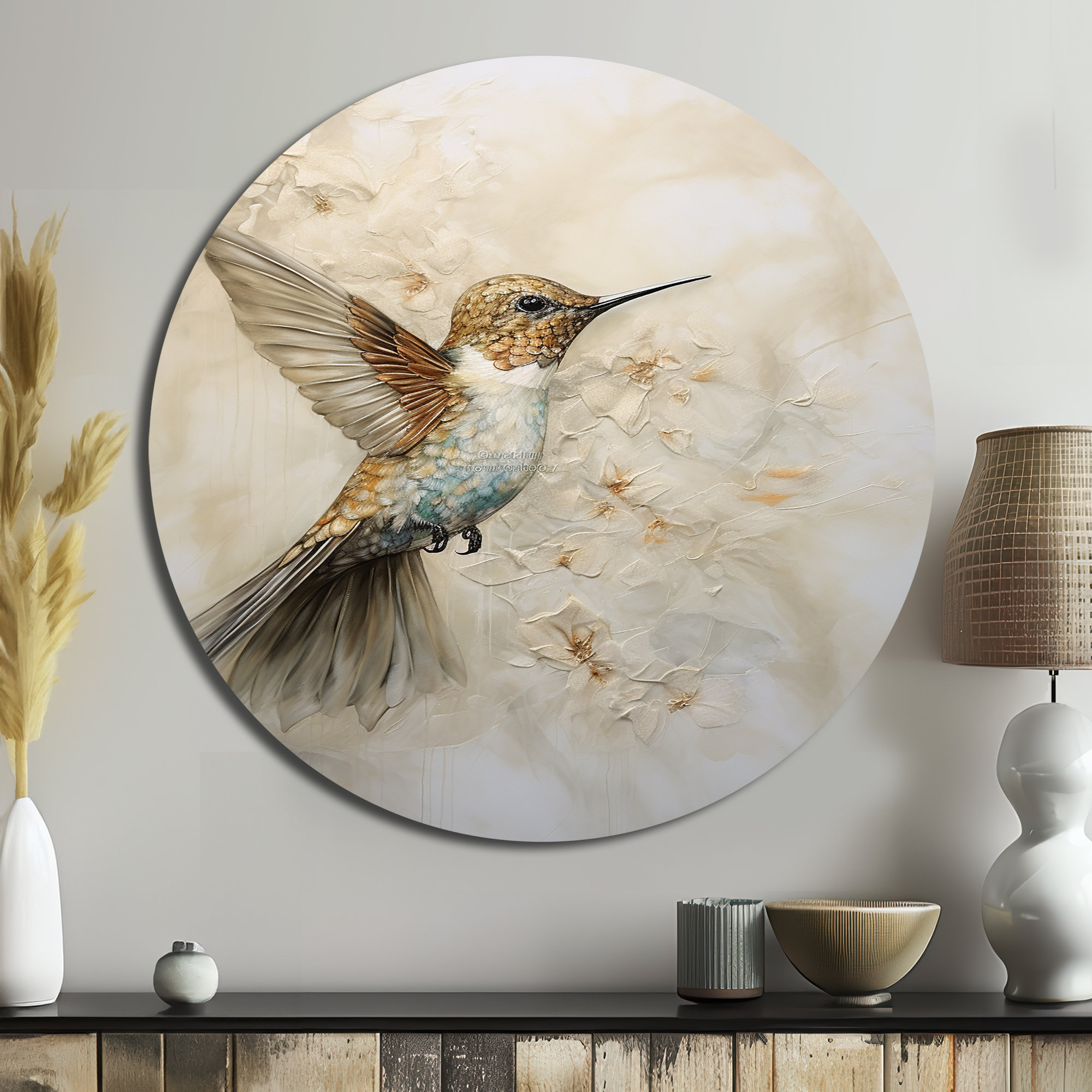 Lark Manor™ Fluttering Floral Hummingbird III - Animals Round Metal ...
