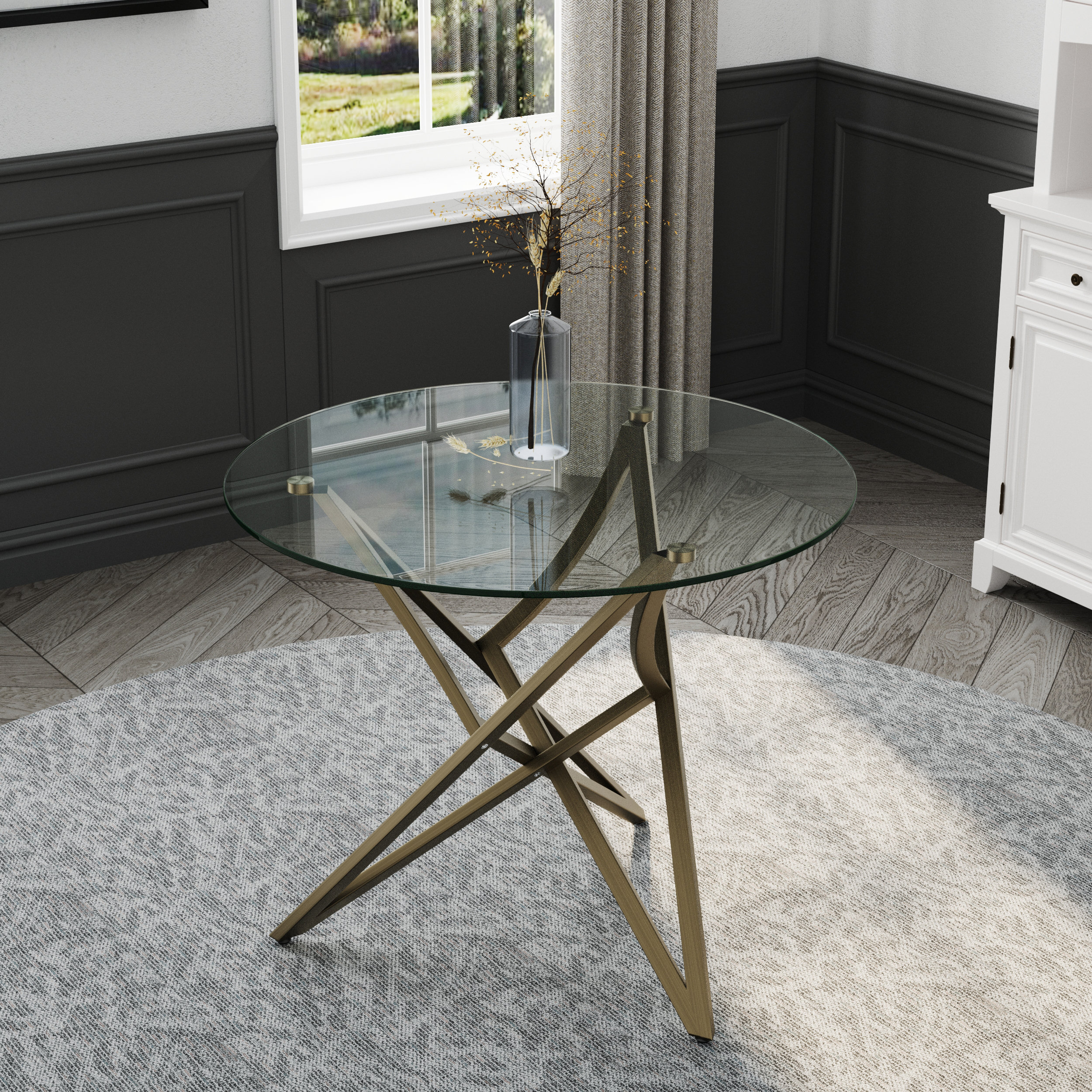 Wrought Studio™ 36 Inch Clear Tempered Glass Round Dining Table With ...