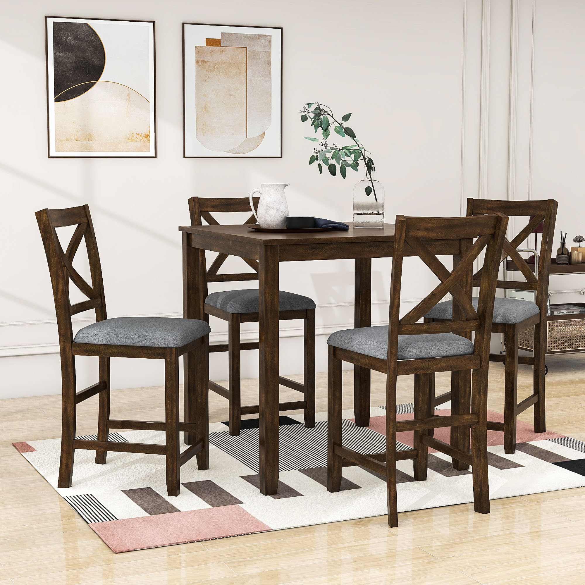 Gracie Oaks 5Pcs Square Kitchen Table Set, Wood Square Dining Table and ...