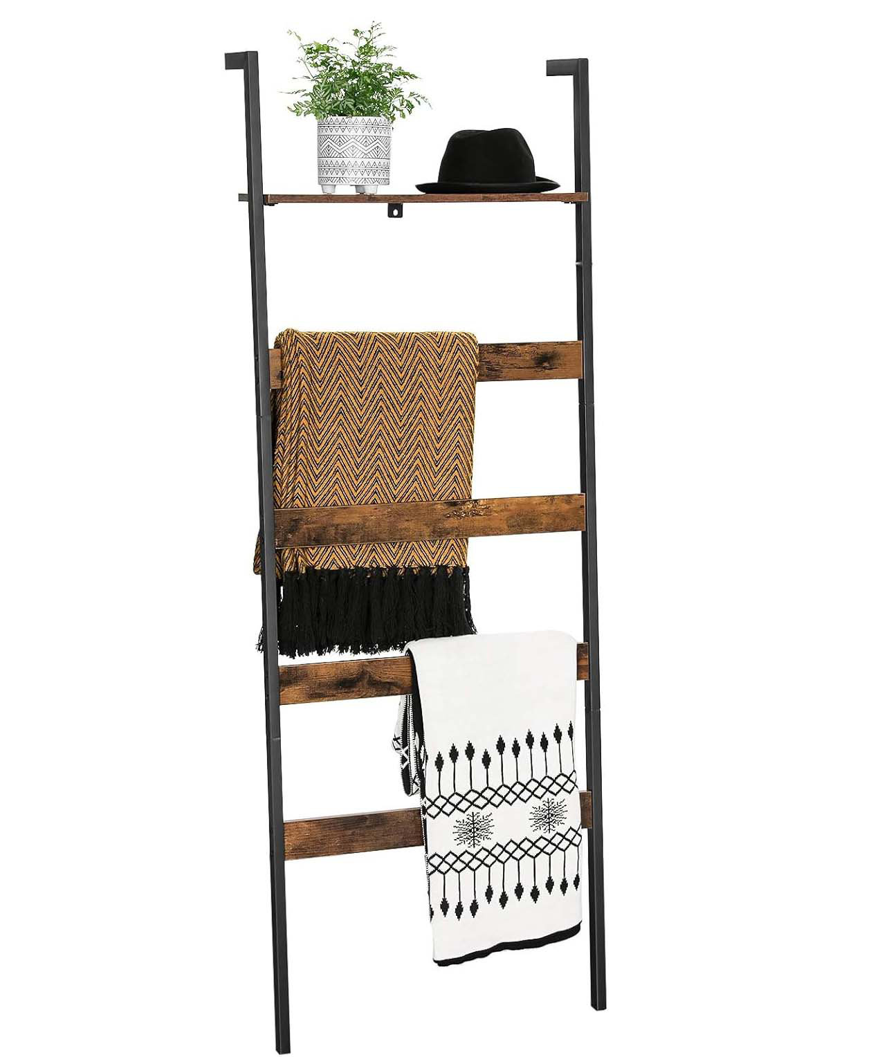 17 Stories Blanket Ladder, Wall-Leaning Rack with Storage Shelf | Wayfair