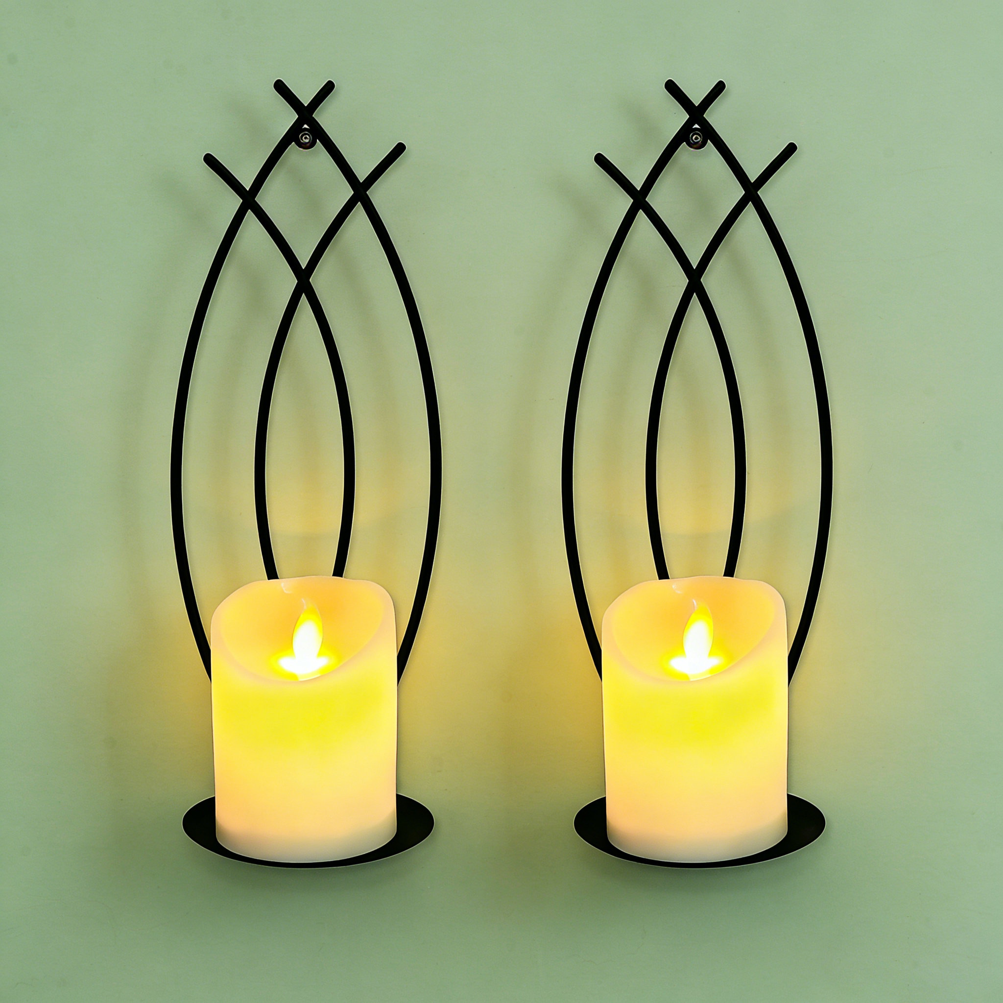 House of Hampton® Set Of 2 Wall Mounted Candle Sconces With Flame-Like ...