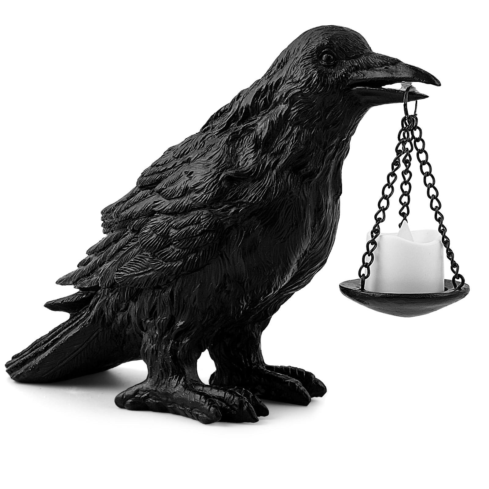 House of Hampton Gothic Raven Halloween Décor: Faux Crow Light Holder ...