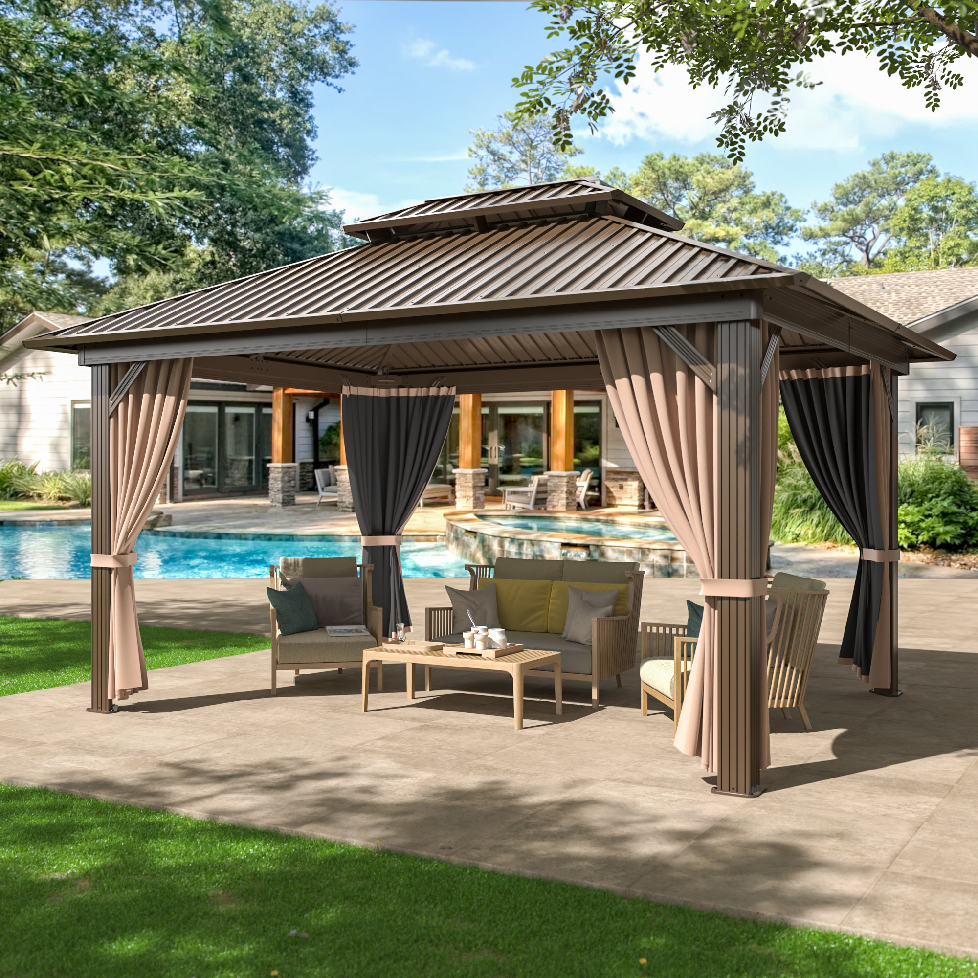 Polar Aurora 10 ft. x 12 ft. Hardtop Gazebo with Aluminum Frame,Double ...