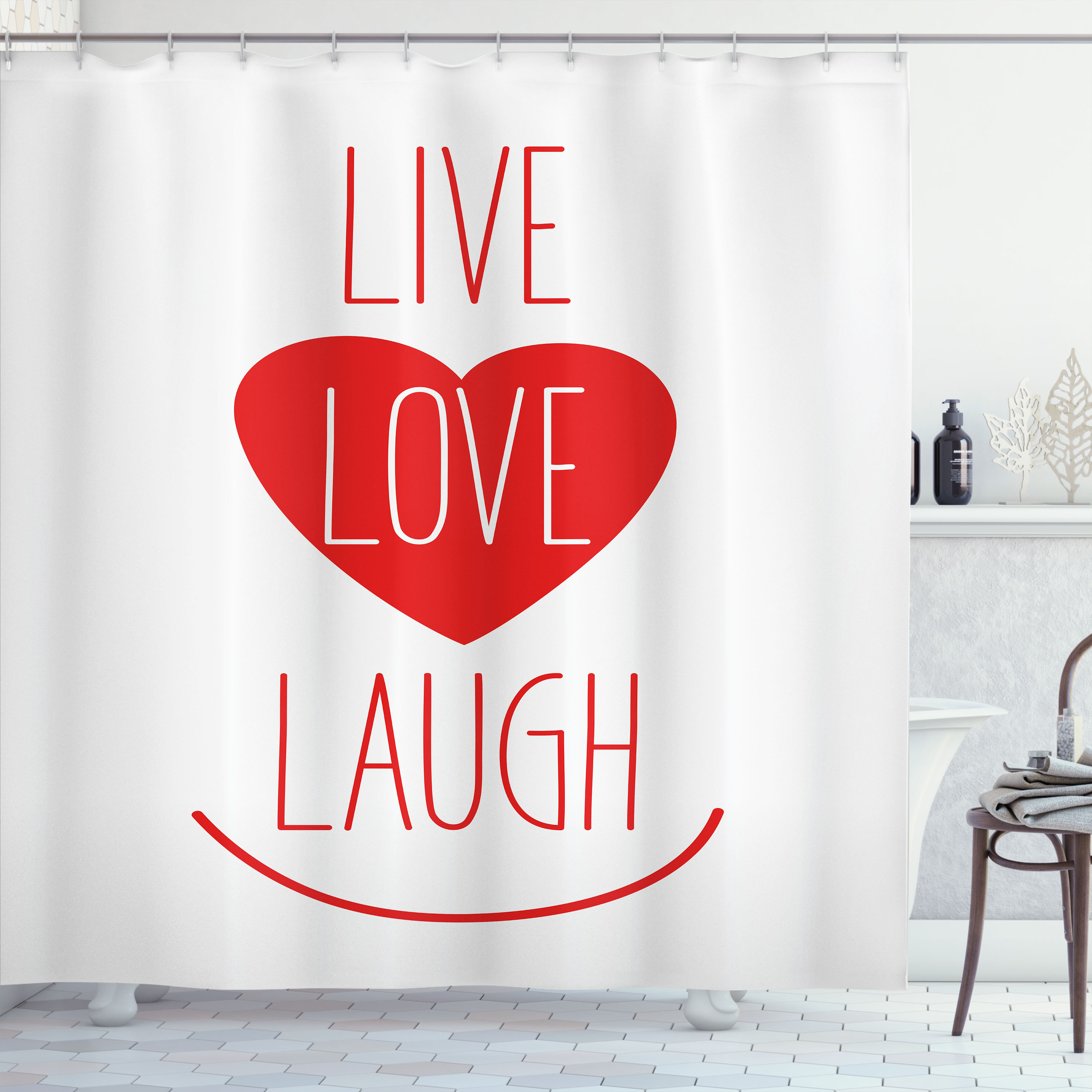 Ophelia & Co. Live Laugh Love Shower Curtain Heart Smile Red White ...