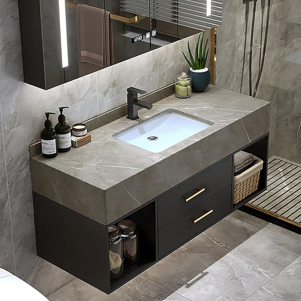 Ivy Bronx Chiverton Bathroom Vanity Set 35.4" Modern Floating Wall ...