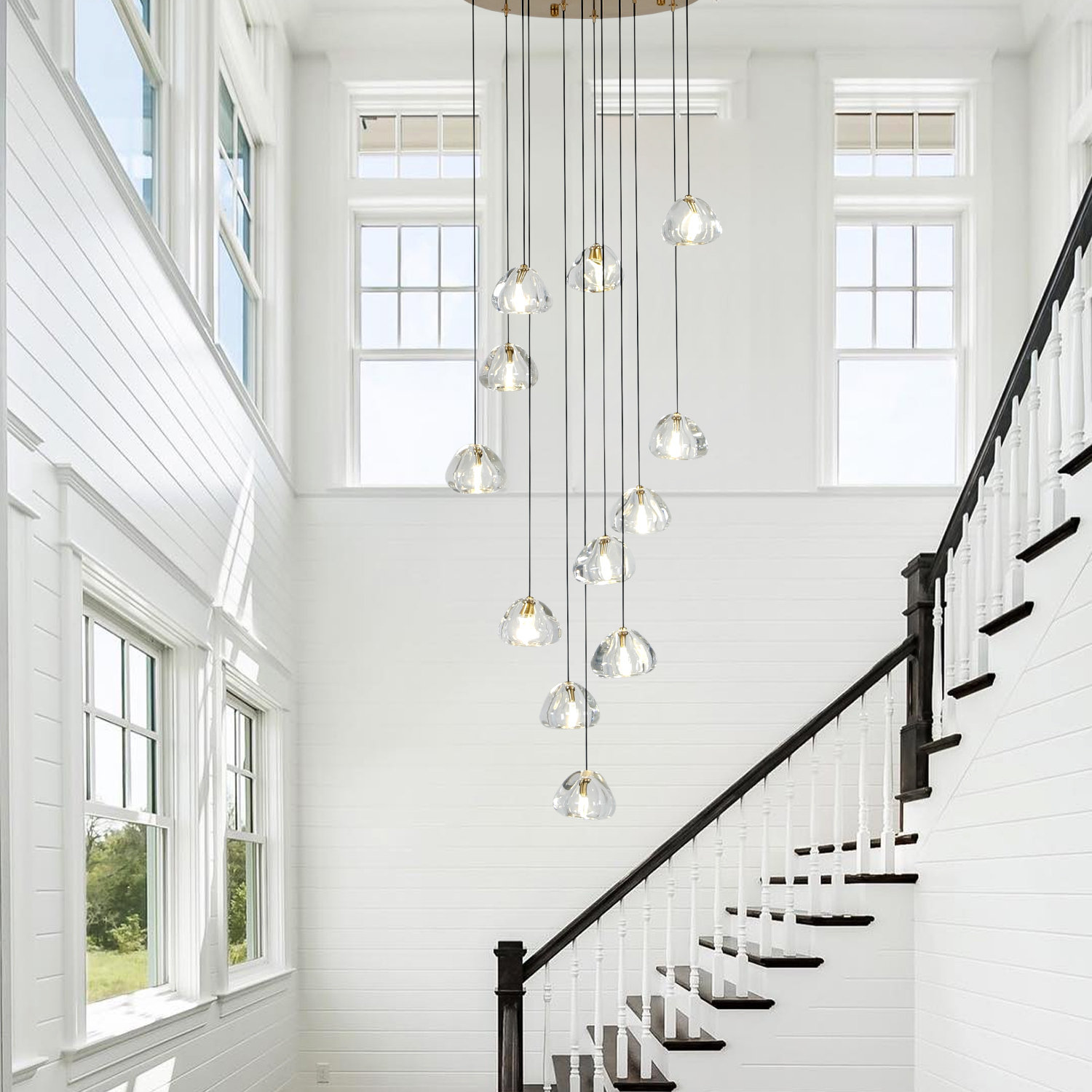 Ivy Bronx Bigham 12 - Light Cluster Chandelier LED Long High Ceiling ...