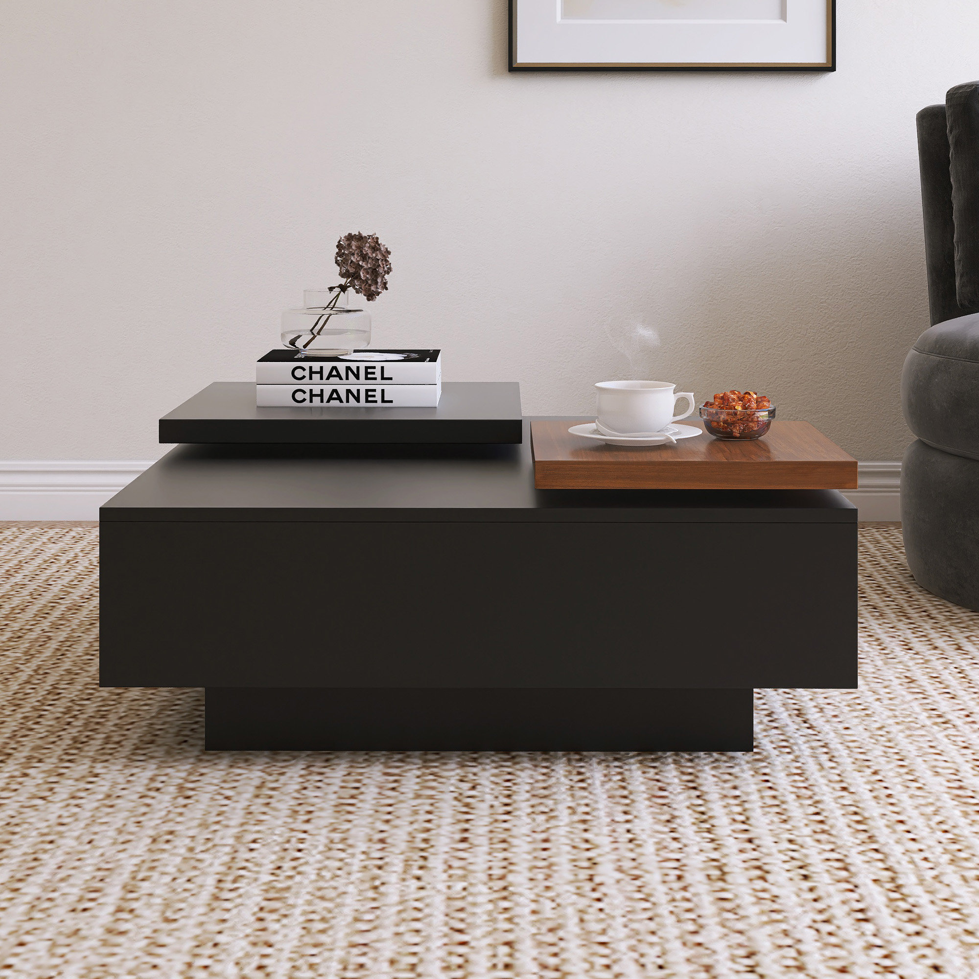 Ivy Bronx Modern Square Wood Coffee Table With Movable Top | Wayfair