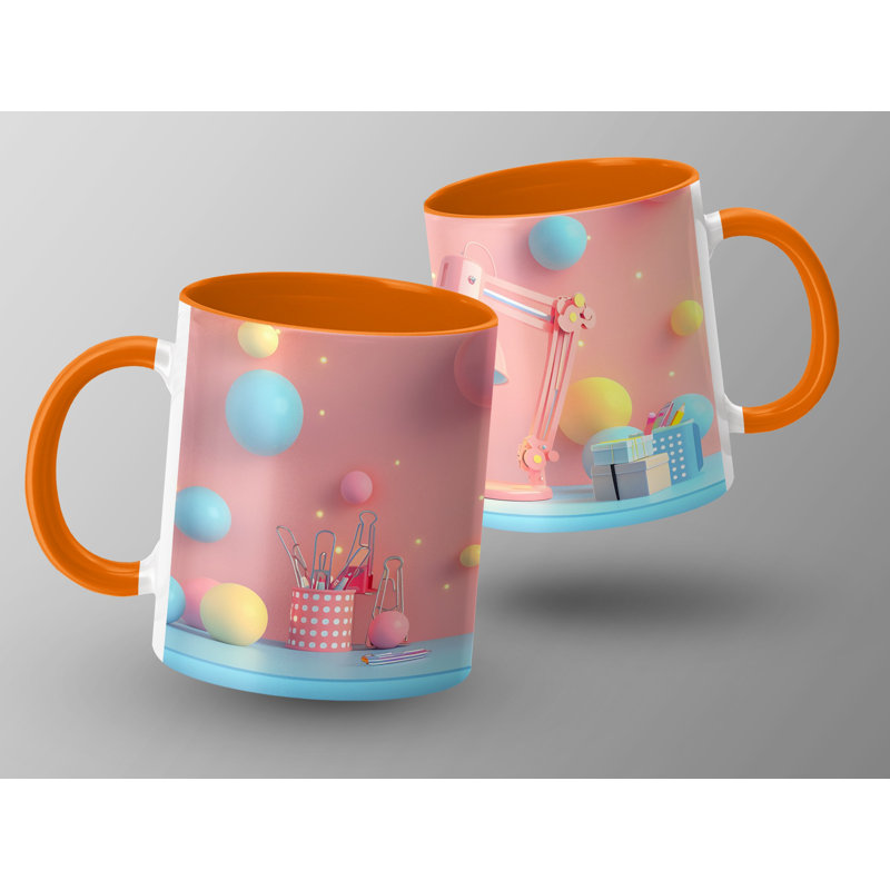 East Urban Home Kids Drawing Style 11oz Accent Mug – White Ceramic ...