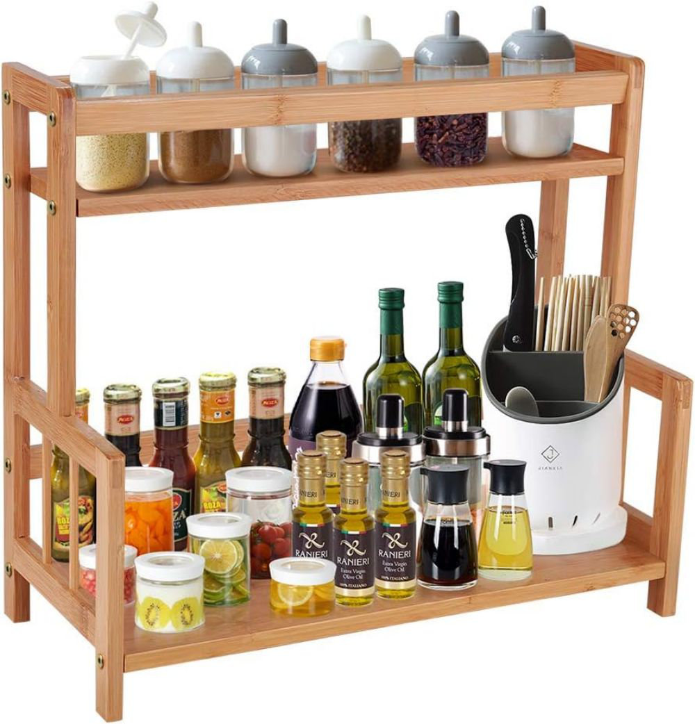 Latitude Run® Kitchen Countertop Organizer Bamboo Spice Rack - Coffee ...