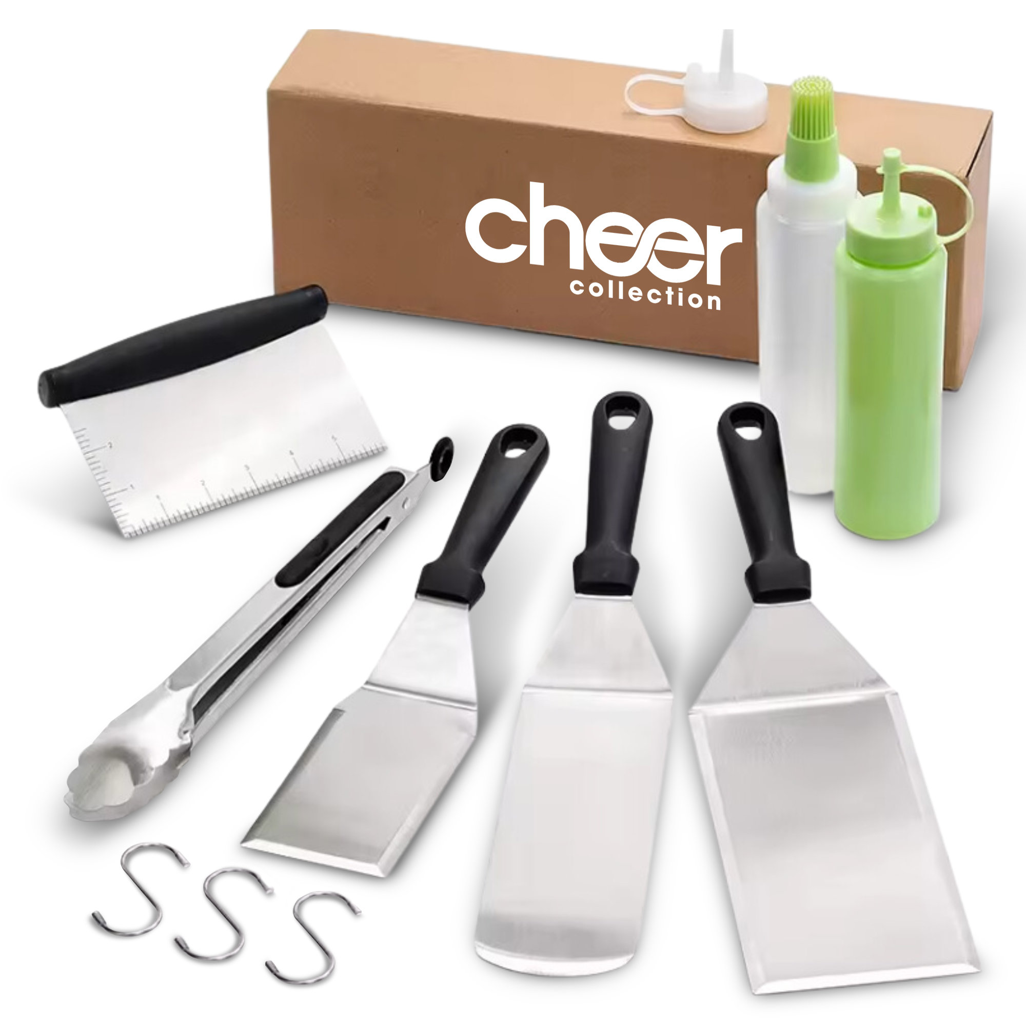 Cheer Collection 7 Piece Stainless Steel Griddle Tool Set – BBQ and ...