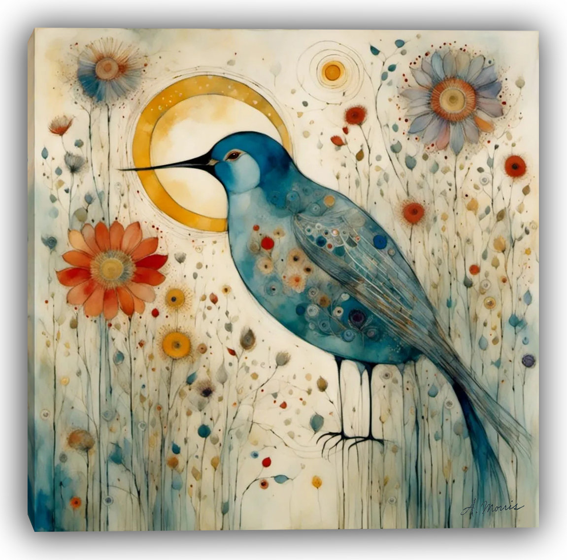 Lark Manor™ Sunlit Serenade Bluebird Botanical Canvas | Wayfair