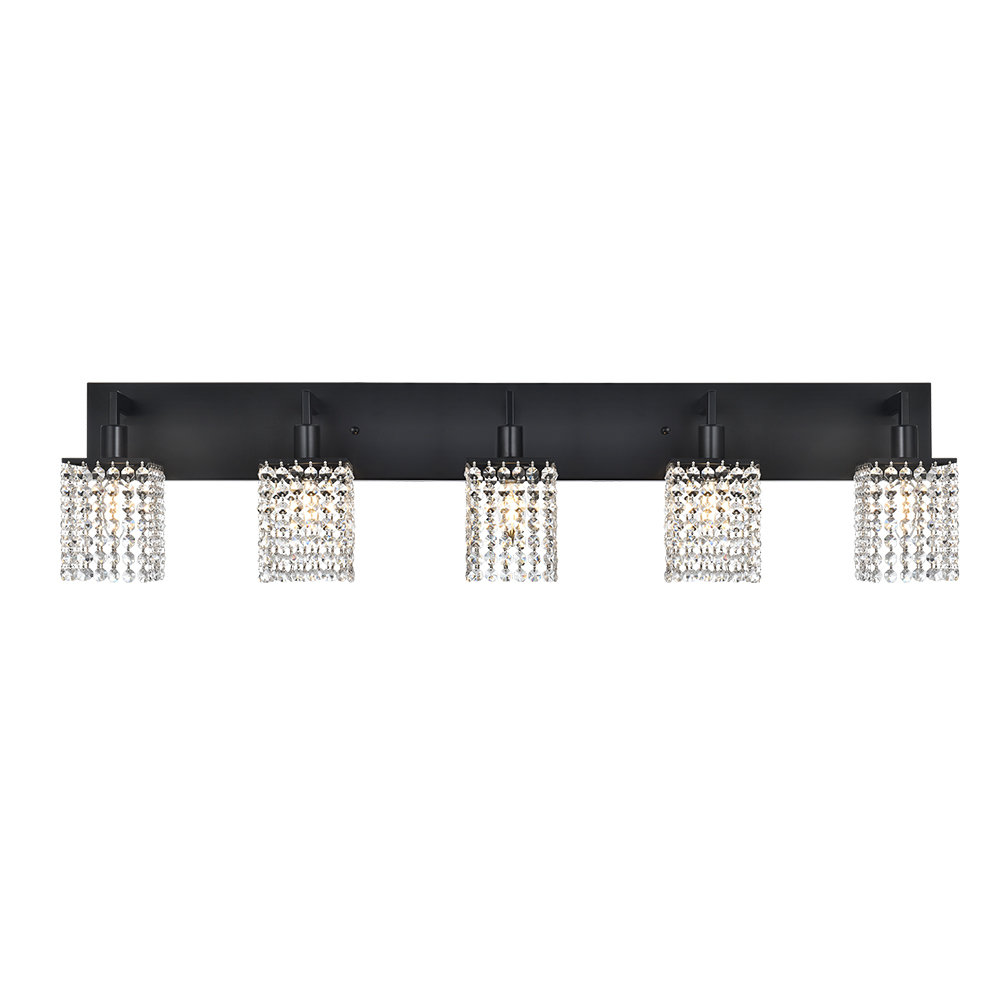 Everly Quinn 5-Lights Crystal Vanity Light Fixtures Finished In Brushed ...