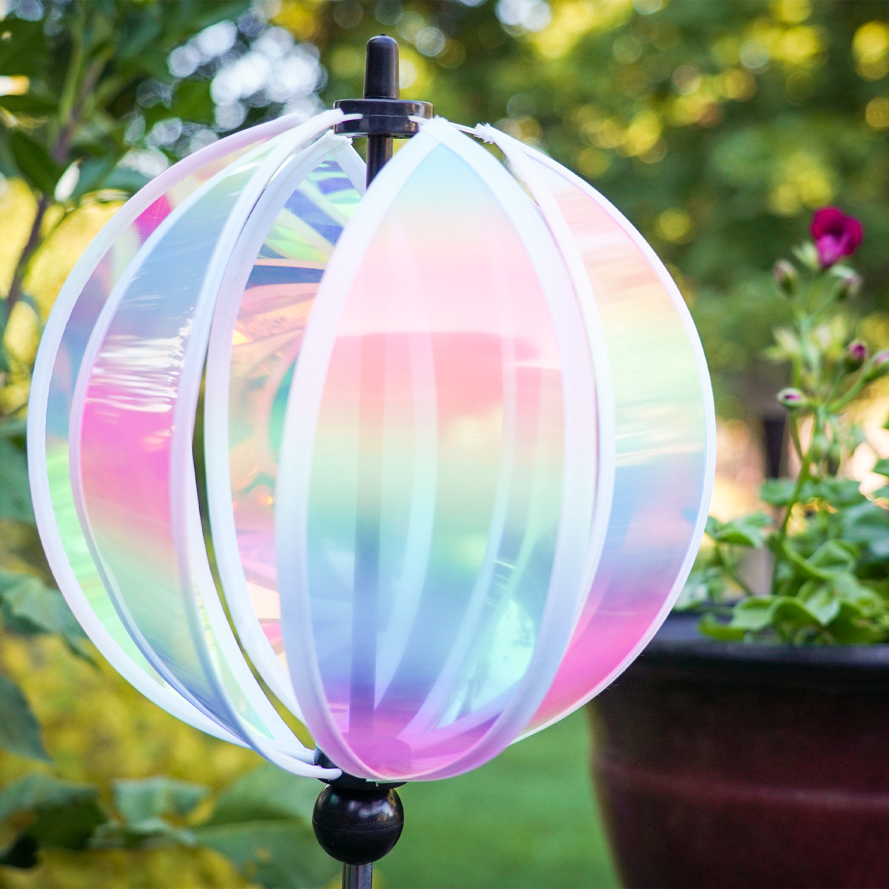 In The Breeze 8.5-inch Striped Iridescent Gazing Ball Spinner | Wayfair
