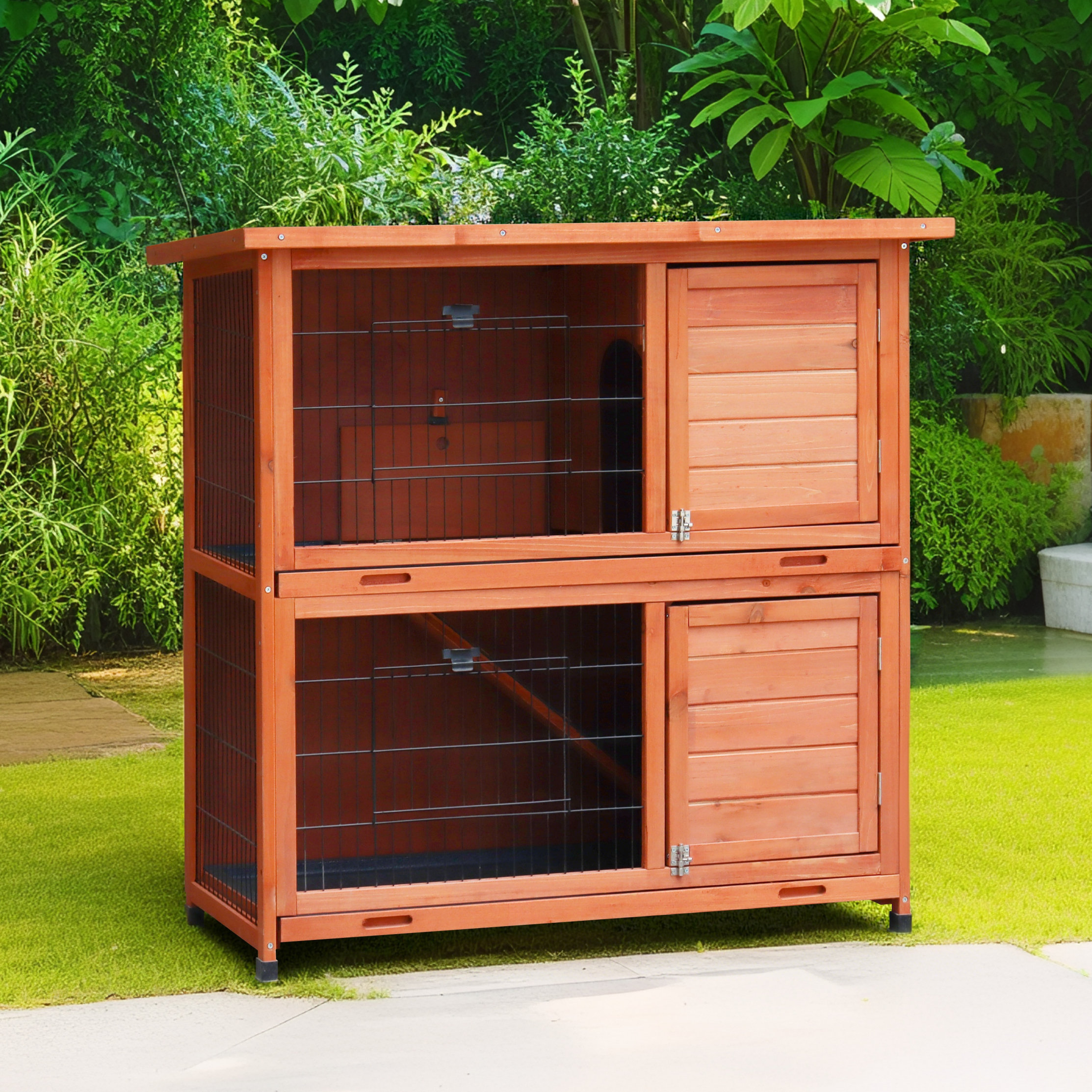 Ophelia & Co. Rabbit Hutch Outdoor, 2-Story Rabbit Cage Indoor With Run ...