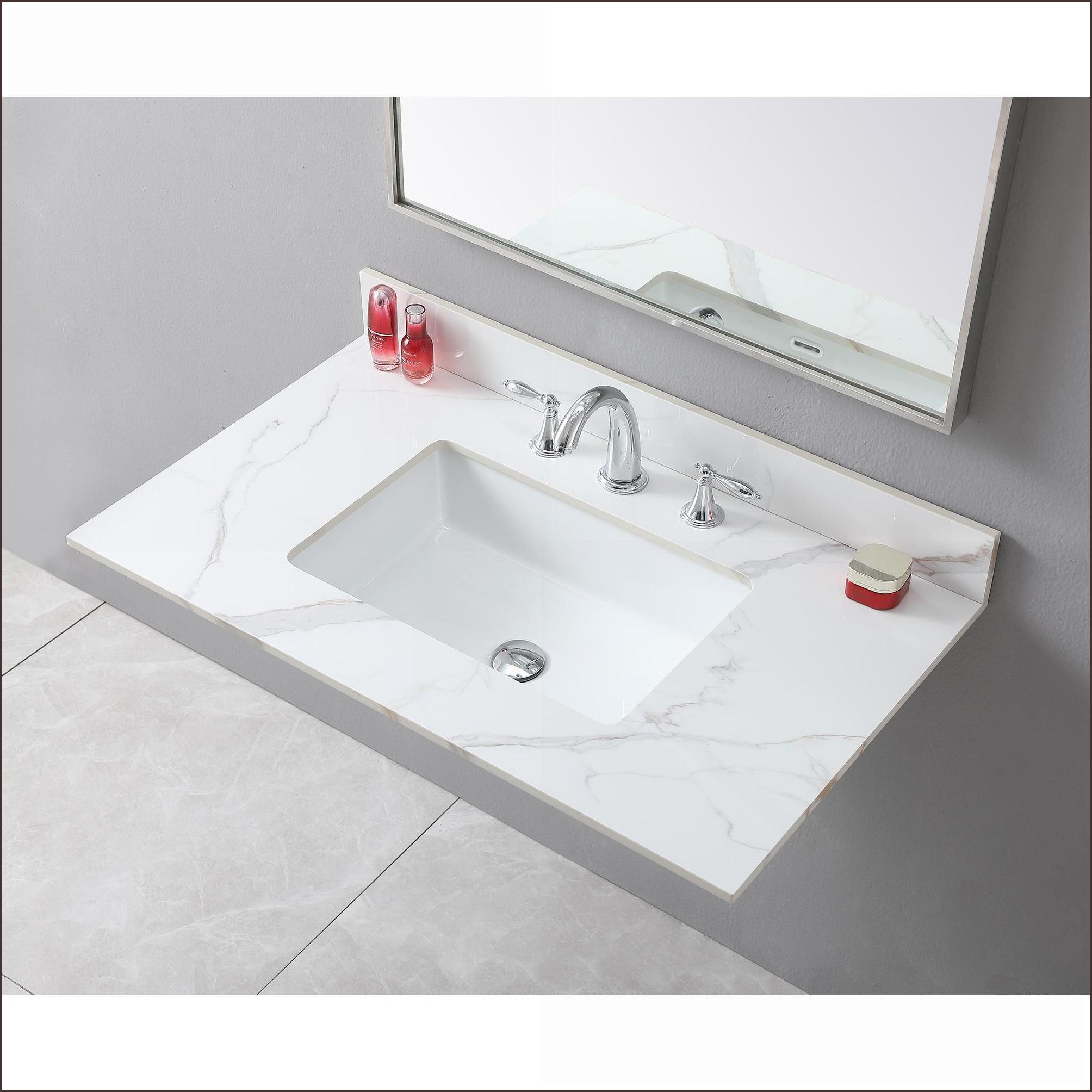 Mercer41 Bathroom Vanity Top, 37” W x 22” D Carrara Gold Sintered Stone ...