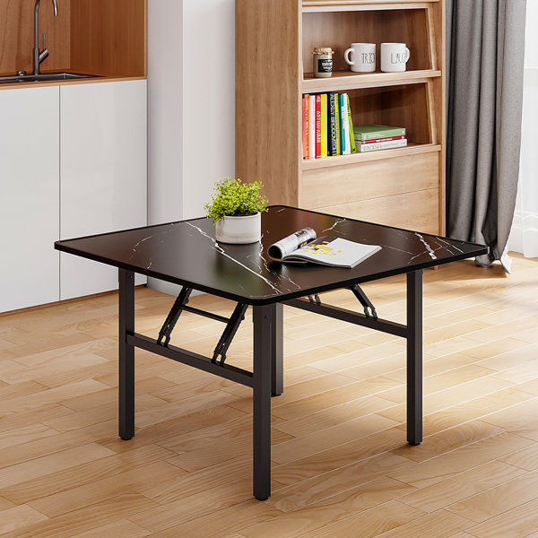 17 Stories Kyandra Square 80cm Folding Coffee Table with Marble Effect ...
