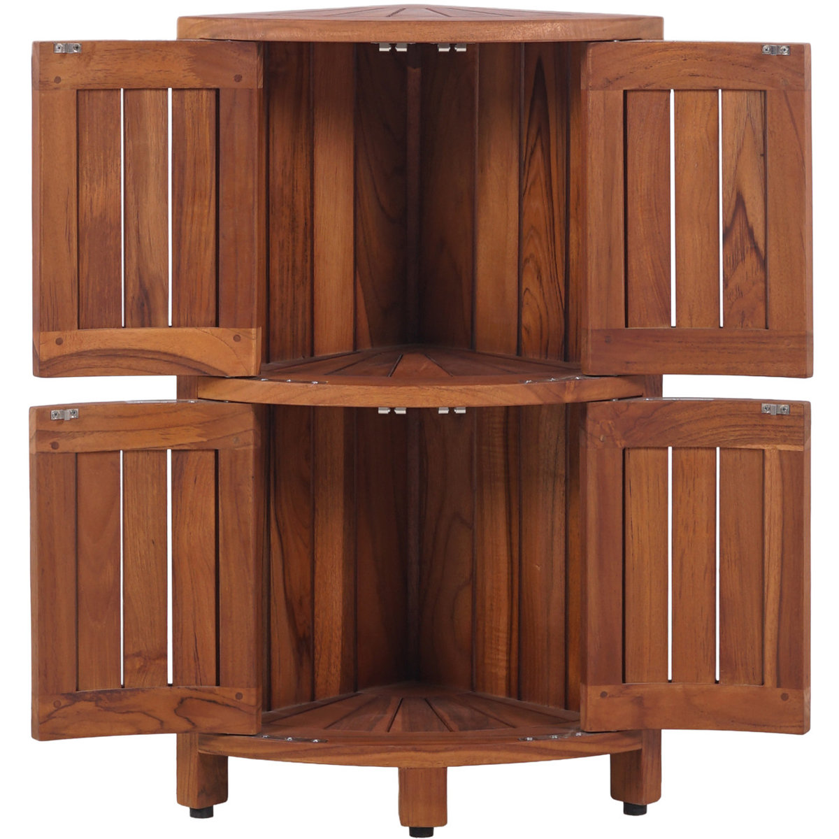 Aqua Teak Kai Petite Two-Level Corner Teak Tower Floor Cabinet | Perigold