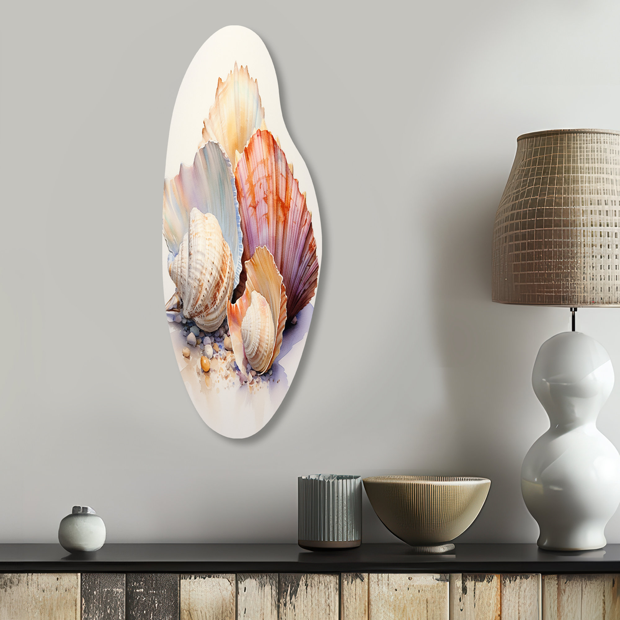 East Urban Home Watercolor White Seashells Collage I - Seashell Curved ...