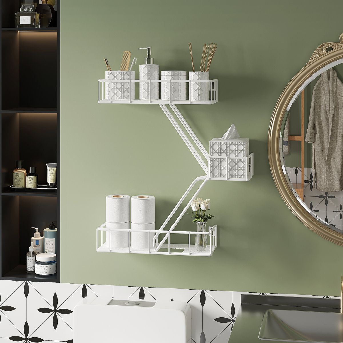 17 Stories Fire Escape Wall Shelf With Baskets, 3-tier Metal Fire ...