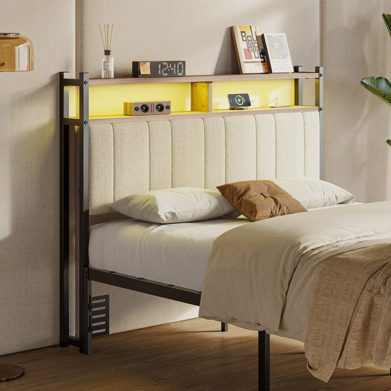 Wrought Studio™ Storage Upholstered Headboard Metal Headboard With ...